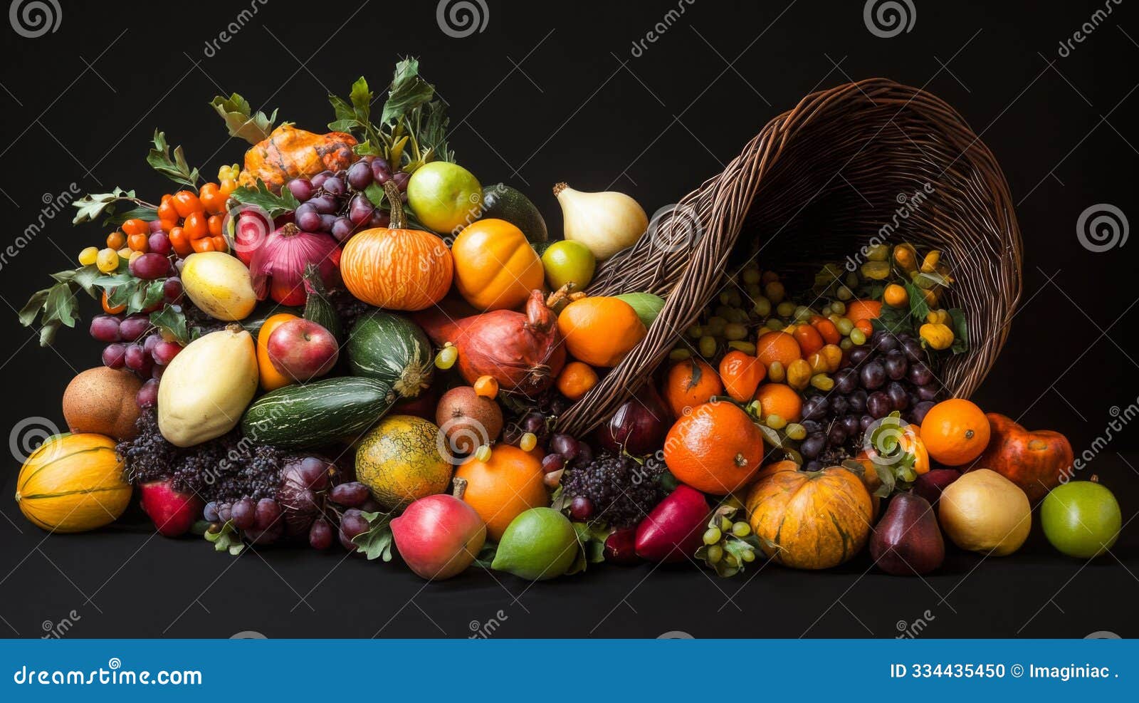 Wicker Cornucopia Overflowing With Colorful Autumn Leaves Stock Photo ...