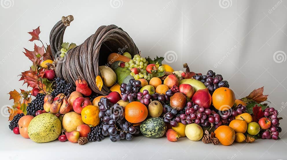 An Abundance of Fall Fruit Spilled from a Horn of Plenty Stock ...
