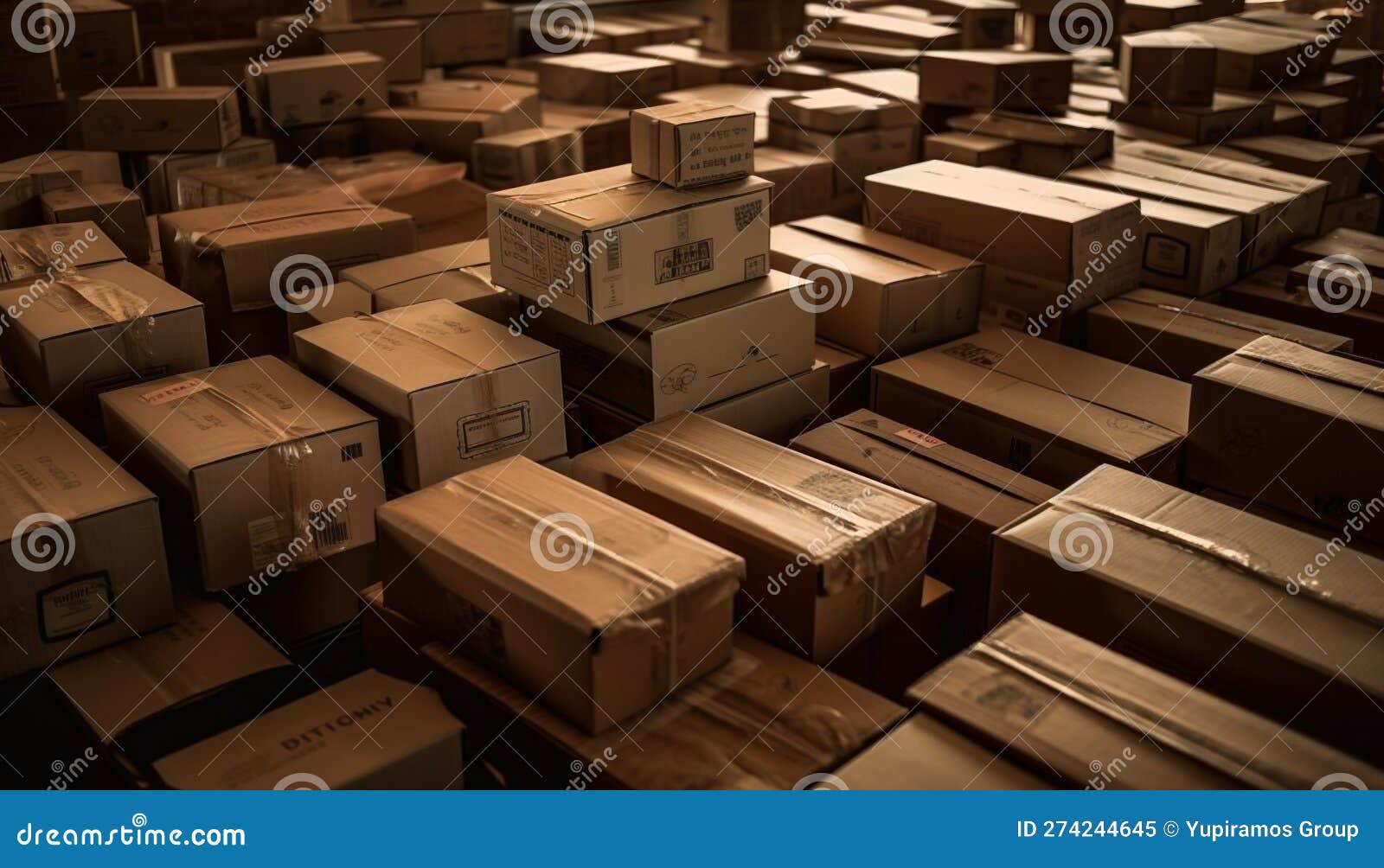 Abundant Crates Stack in Cardboard Filled Warehouse Generated by AI ...