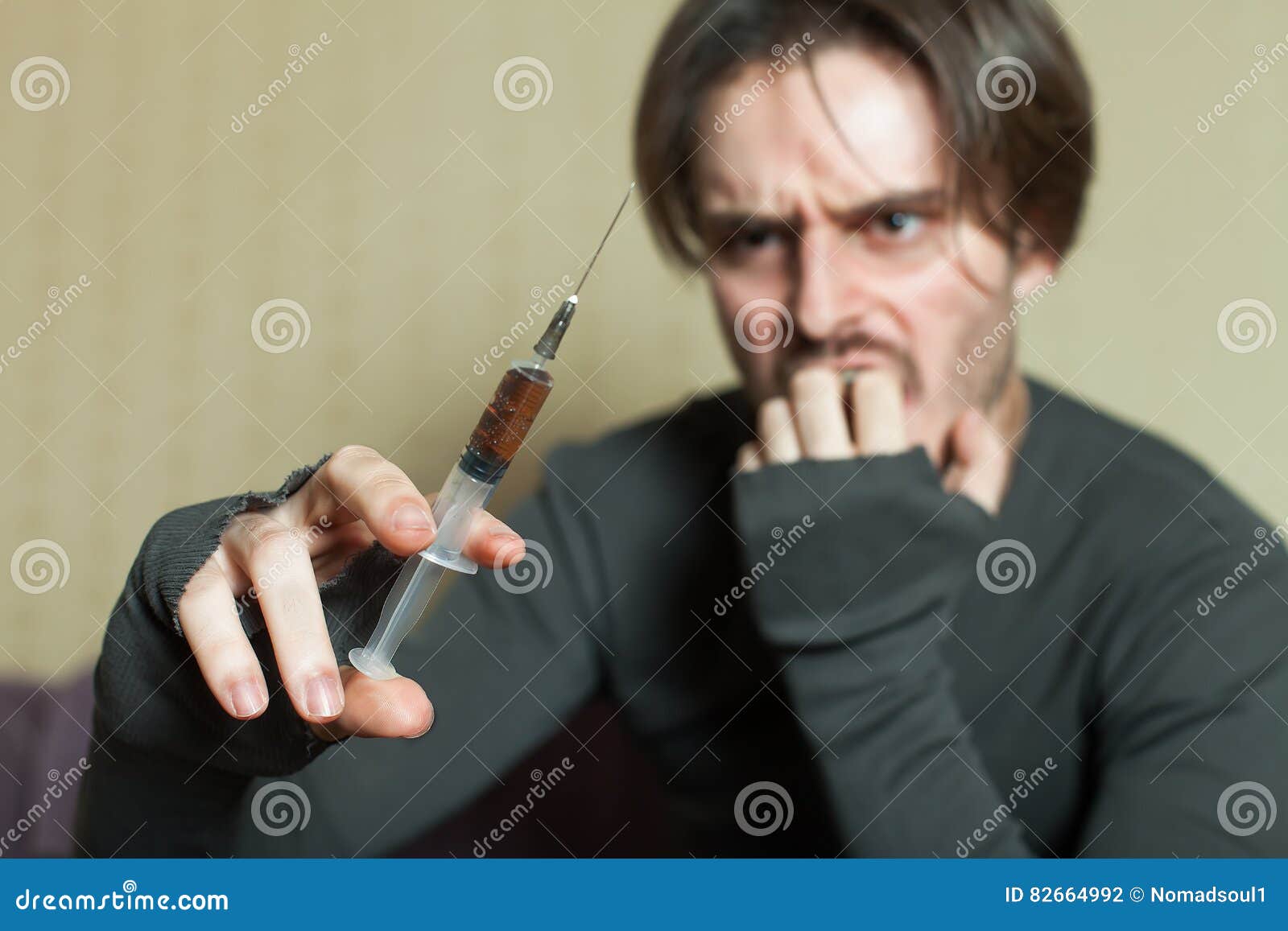 Abuse Addict Man with Syringe in Hand. Stock Photo - Image of overdose ...