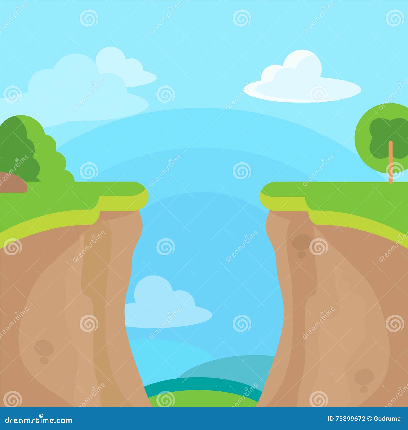 Abyss, Gap Or Cliff Concept With Bridge Sky And Clouds. Cartoon Vector ...