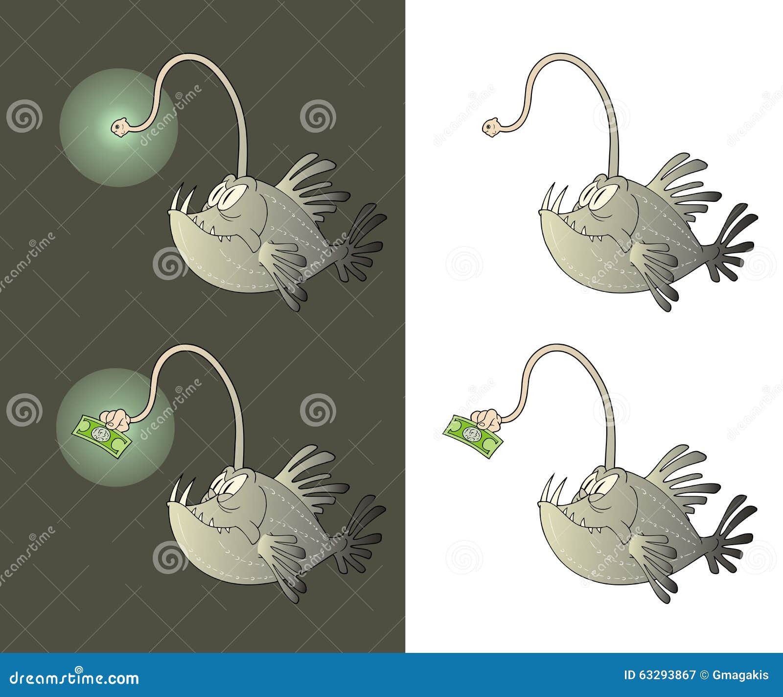 Abyss Fish With Phosphorescent Head Lantern Vector Illustration ...