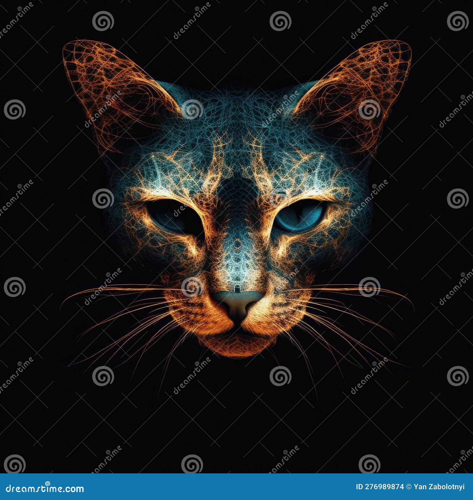 Abyssinian Cat Face Shape in Fire on Black Background. Generative AI ...