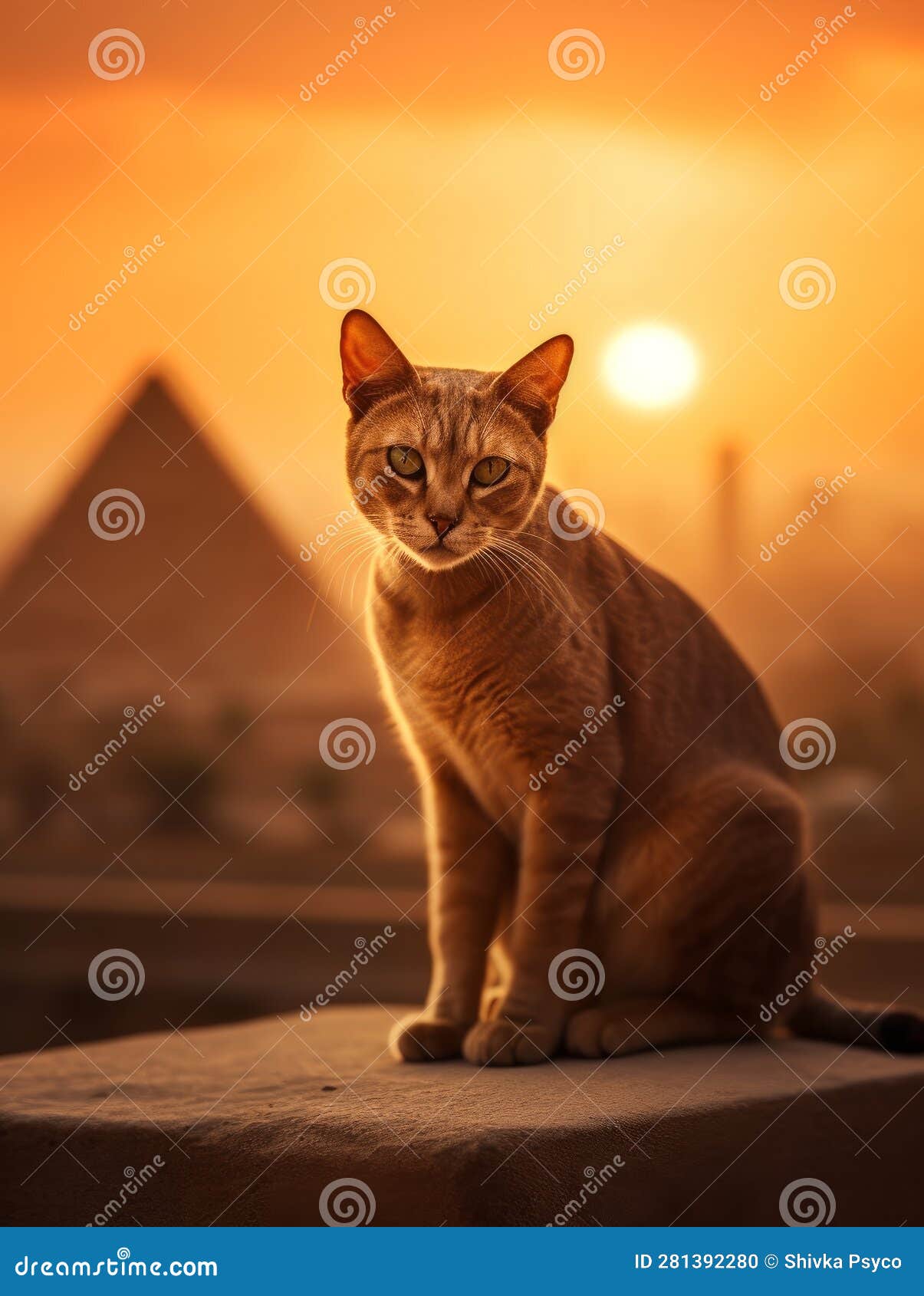 A Abyssinian Cat in Front of the Pyramid Generative AI Stock ...