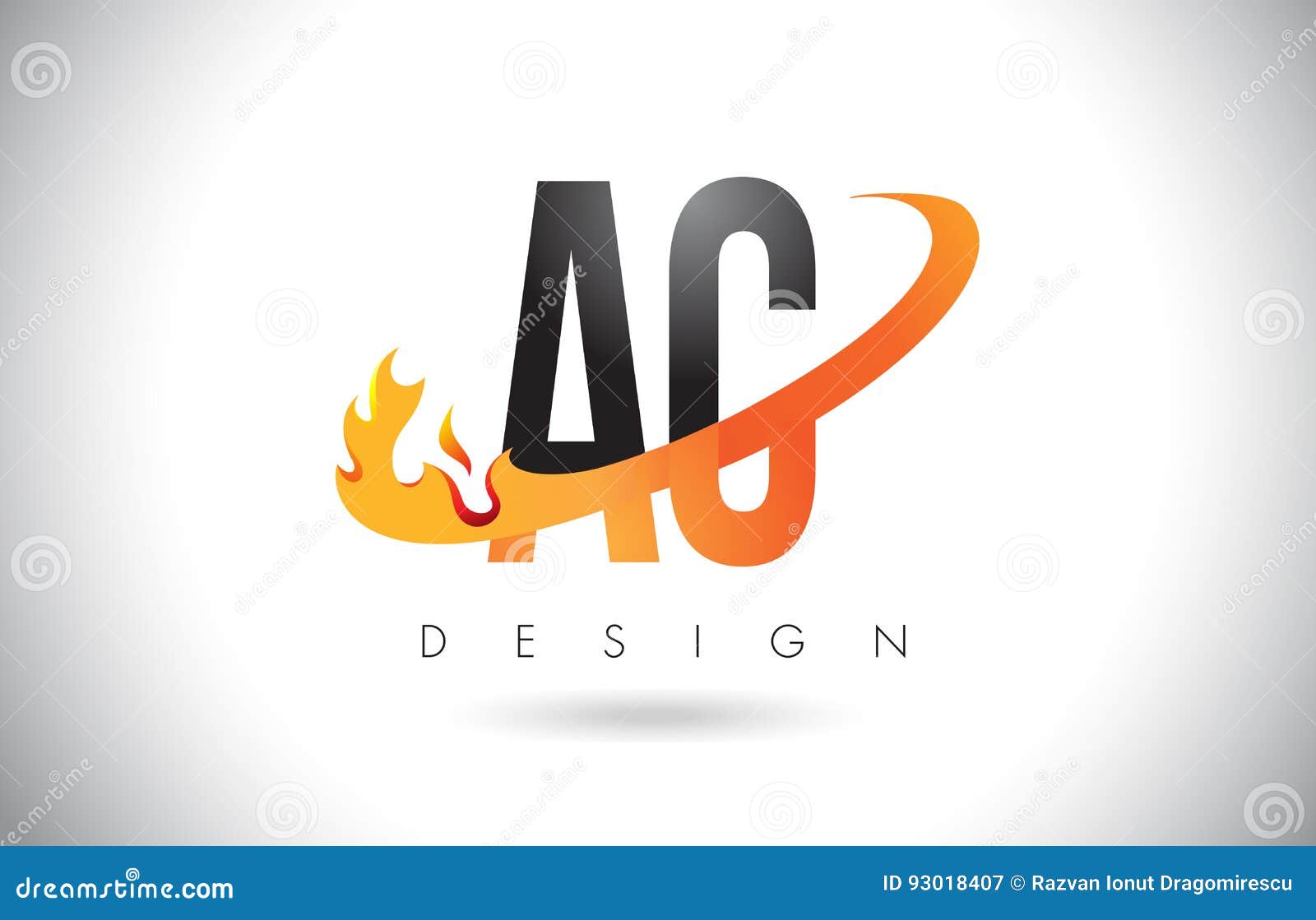 AC a C Letter Logo with Fire Flames Design and Orange Swoosh. Stock ...