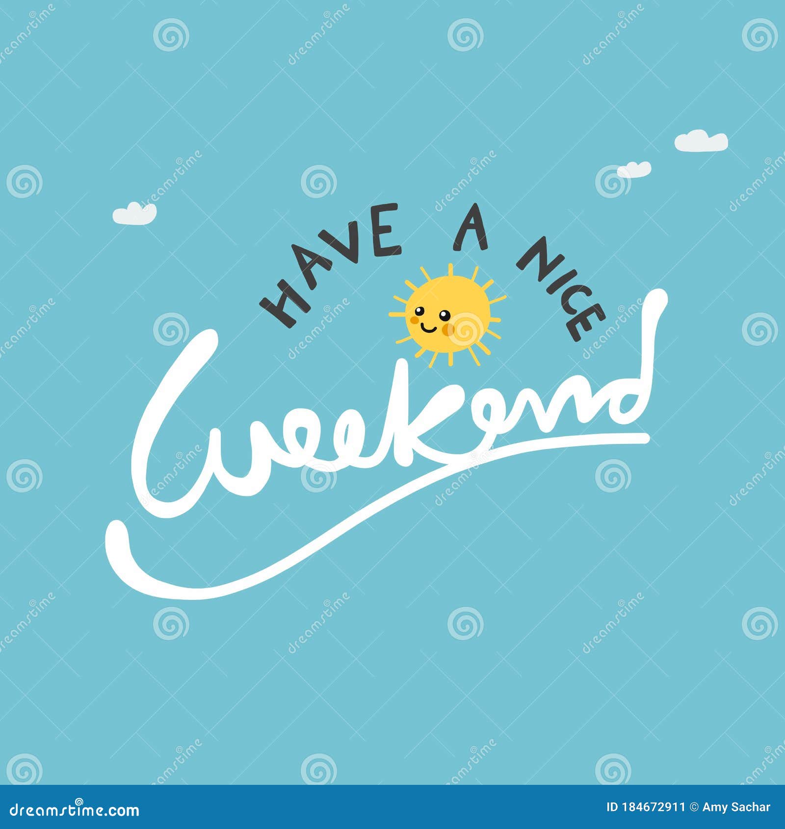 Have A Nice Weekend Cute Sun On Blue Sky Vector | CartoonDealer.com ...