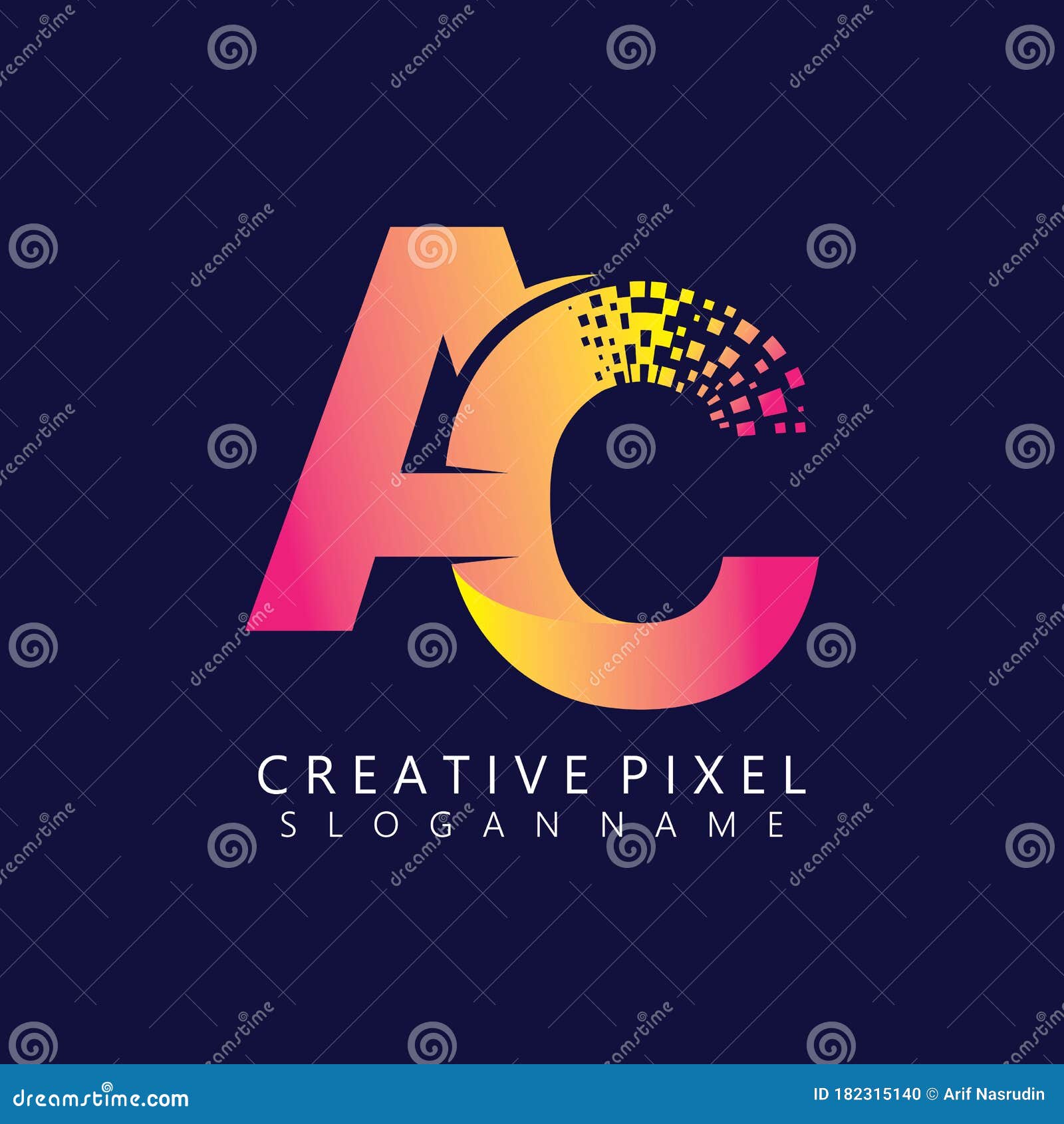 AC Initial Logo Design with Digital Pixels Colors Illustration Vector ...