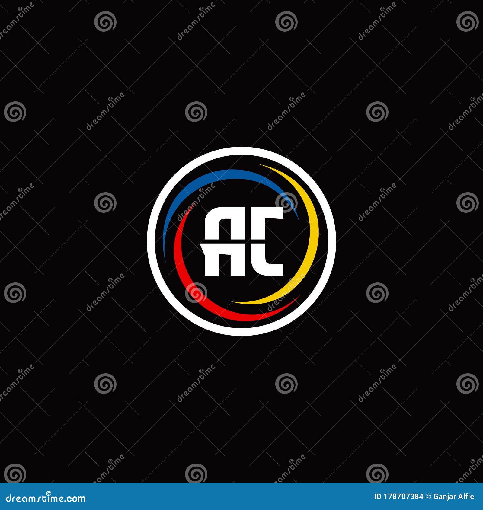 AC Monogram Logo Isolated on Circle Shape with 3 Slash Colors Rounded ...