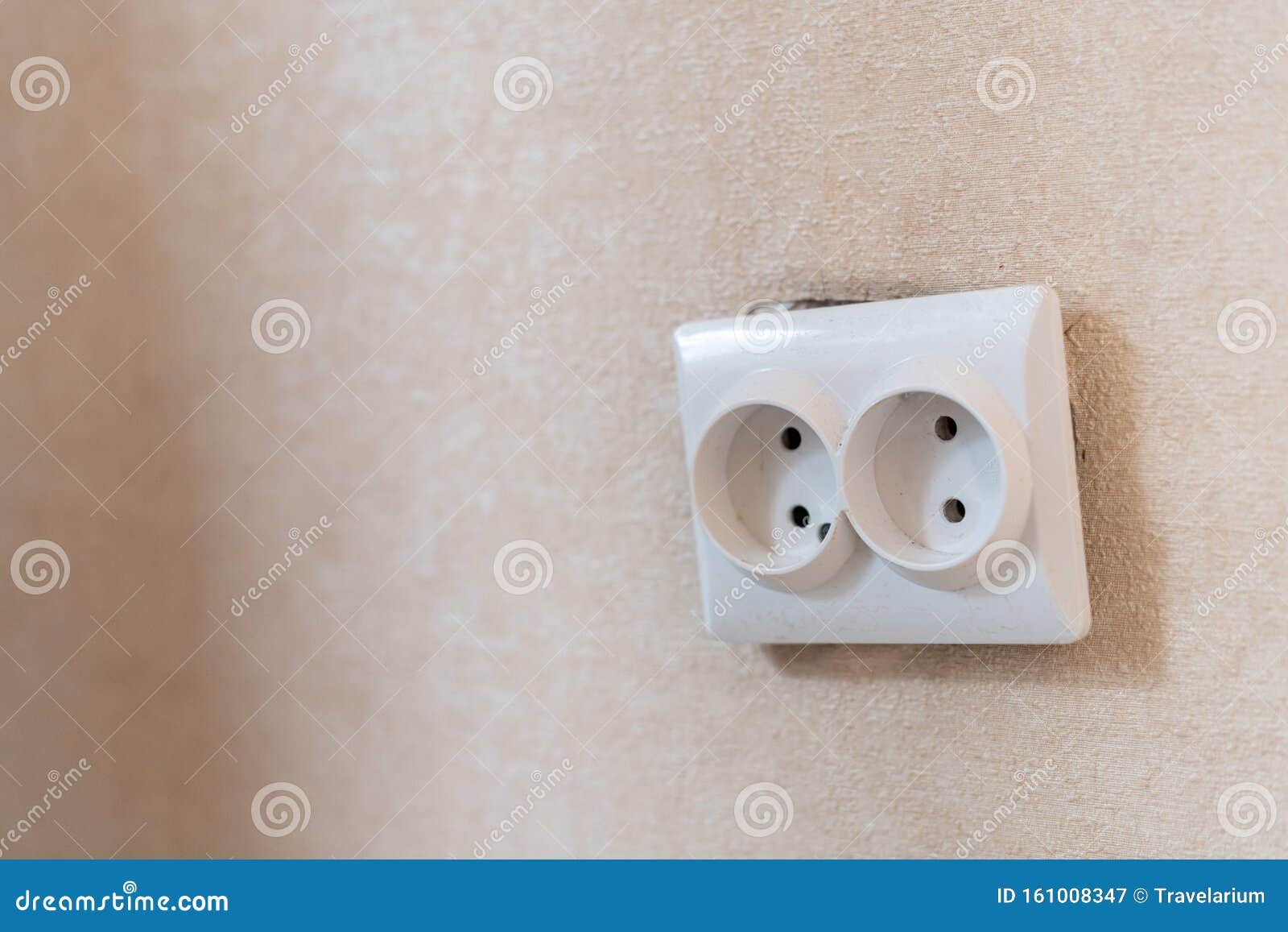 AC Power Double Socket on Wall, Bad Incorrectly Installed, Copy Space ...