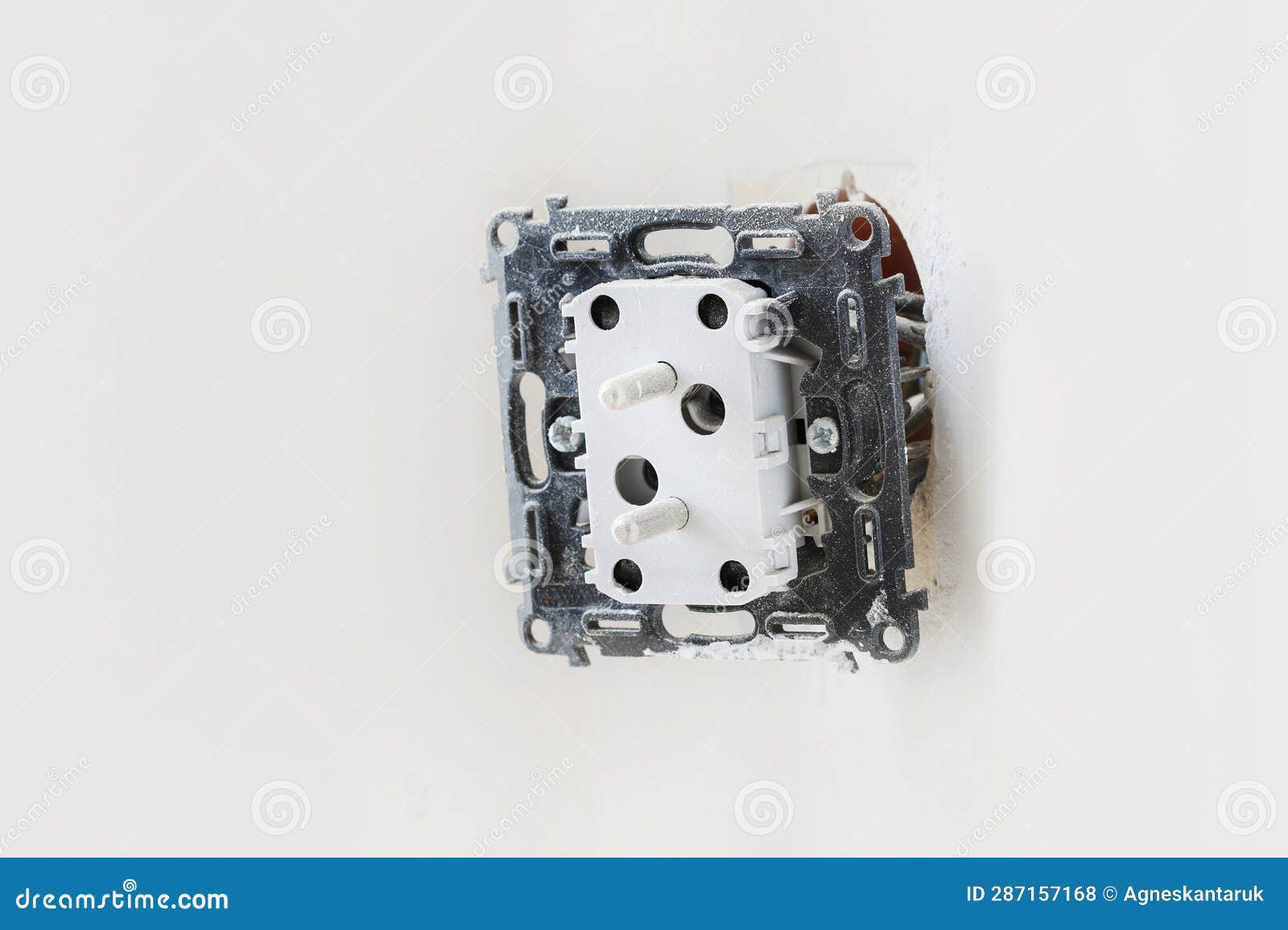 AC Power Plug during the Instalation on the Wall Stock Photo - Image of ...