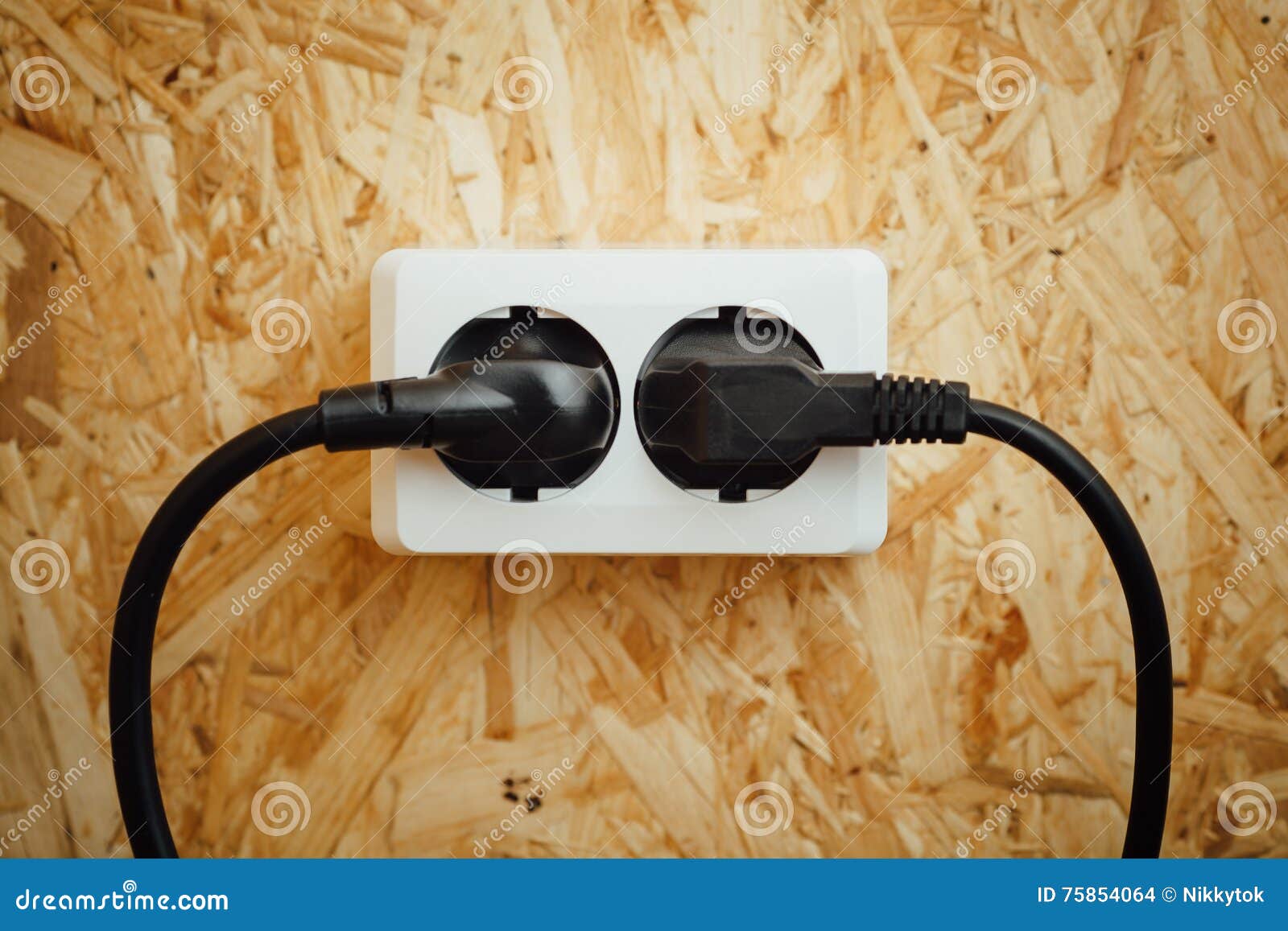 AC Power Plug and Socket, Wooden Osb Background Stock Photo - Image of ...