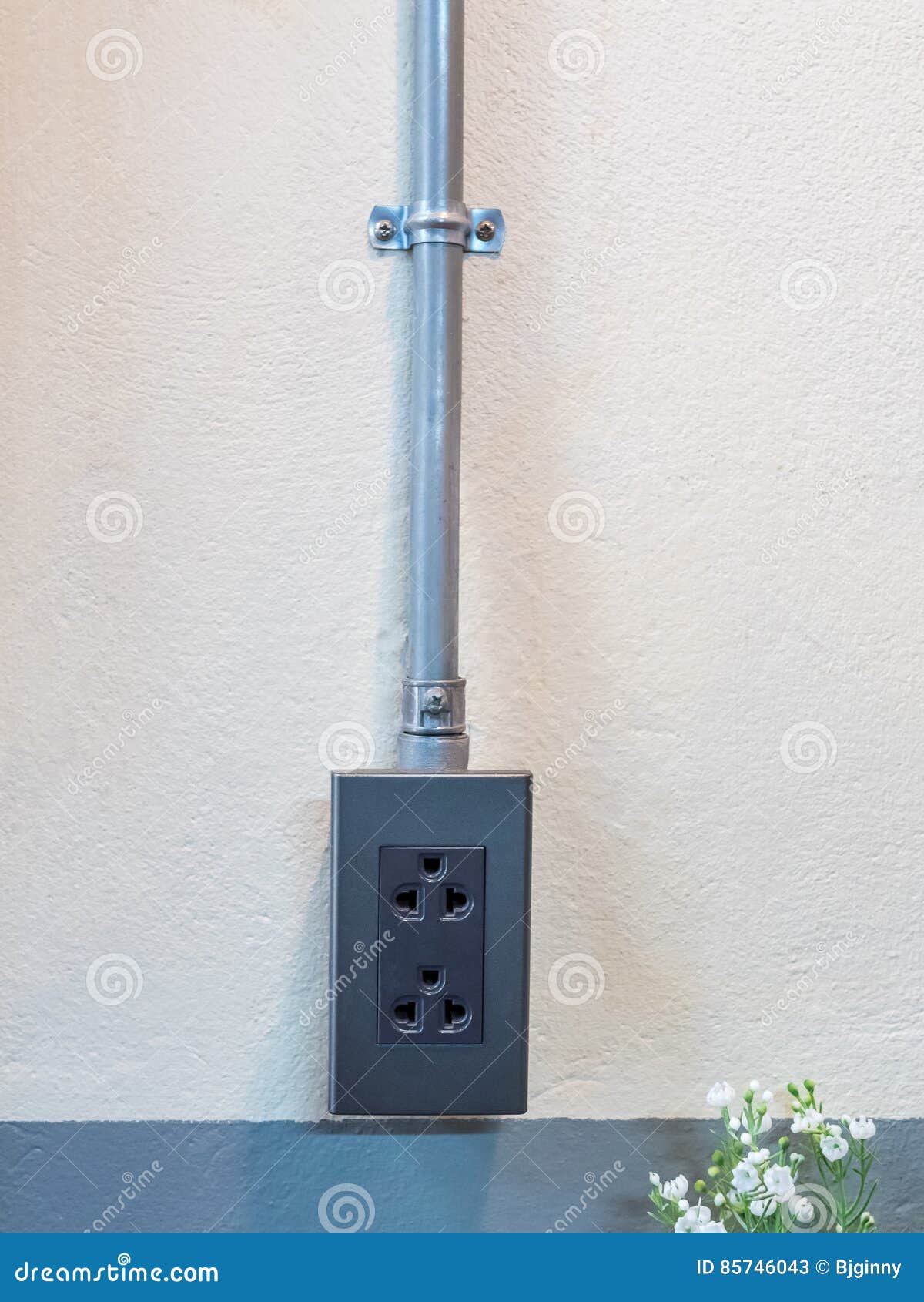 AC Power Socket, Loft Style and Metal Wire Pipes Stock Image - Image of ...