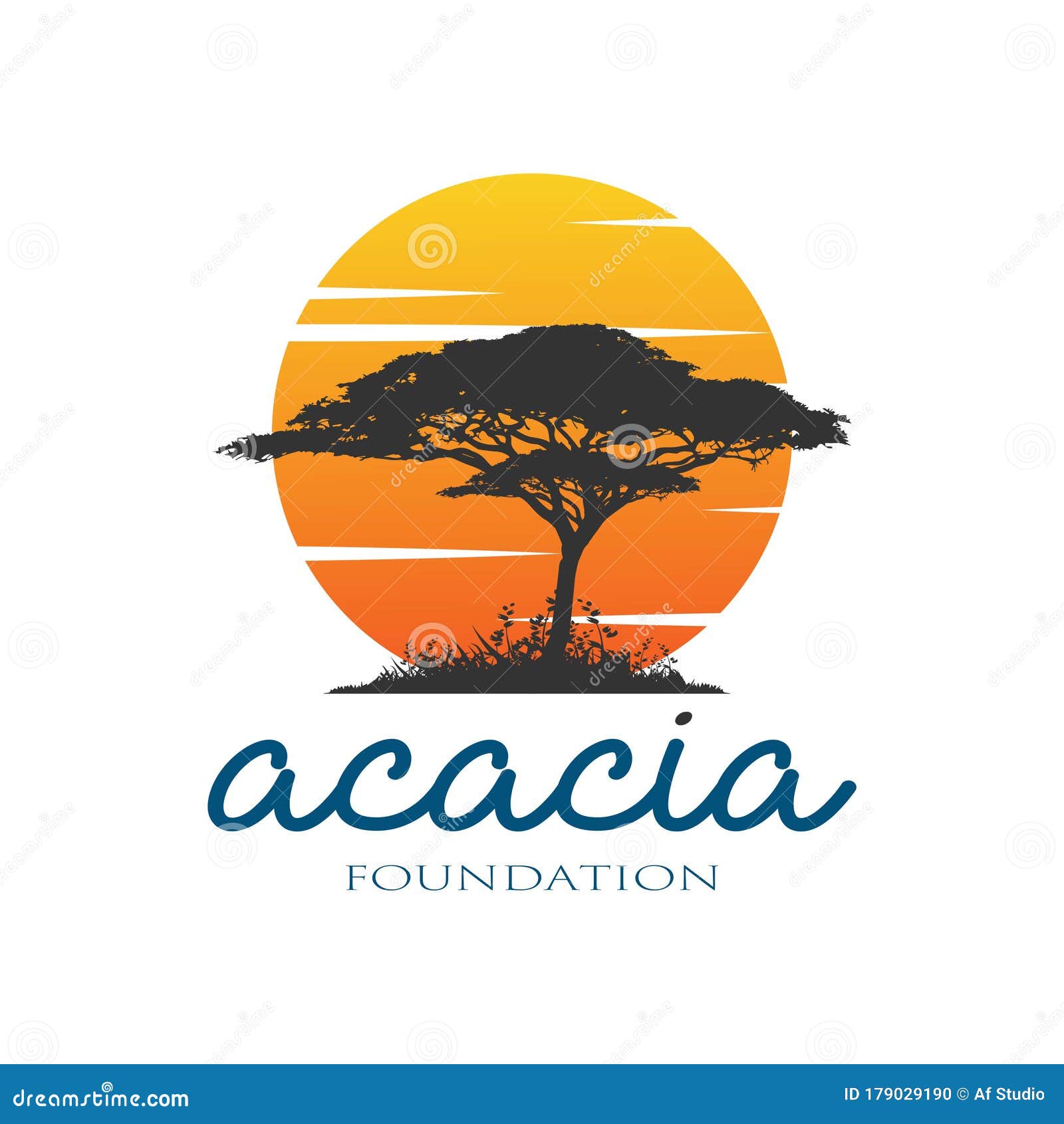 Acacia Tree Silhouette With A Sunset Background, Vector Design Logo ...