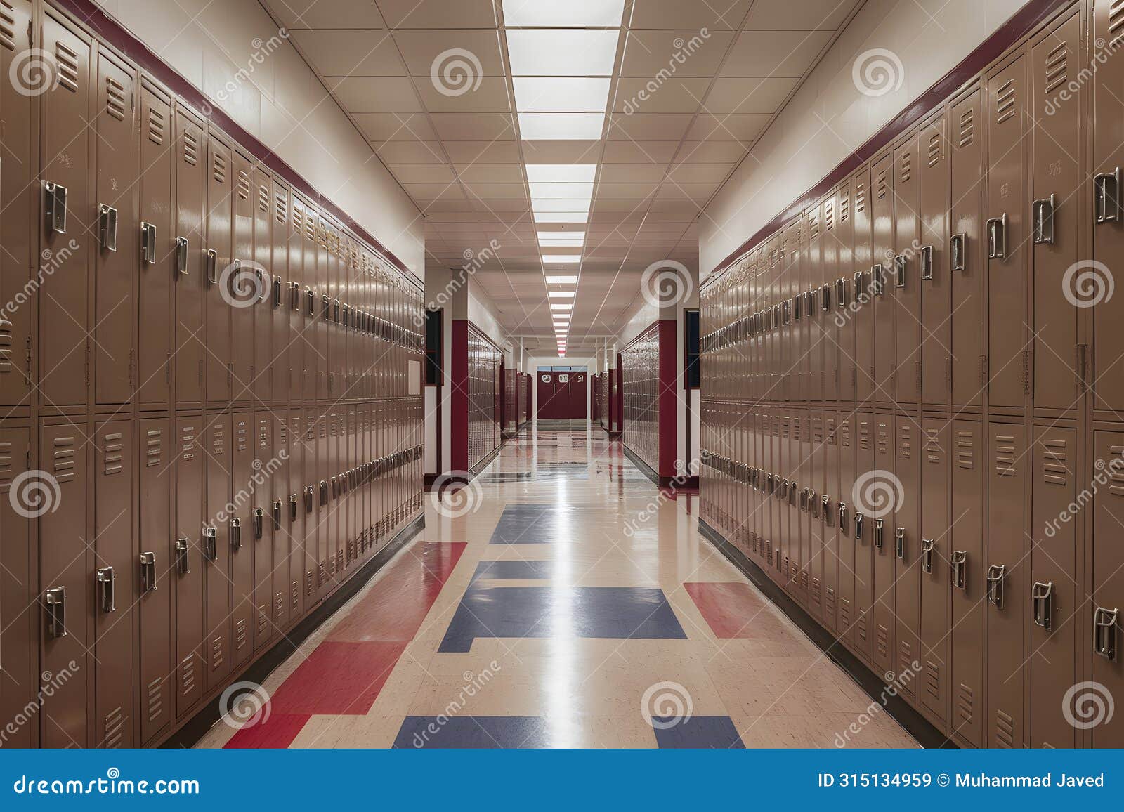 Academic Atmosphere School Hallways Lined with Rows of Lockers Stock ...