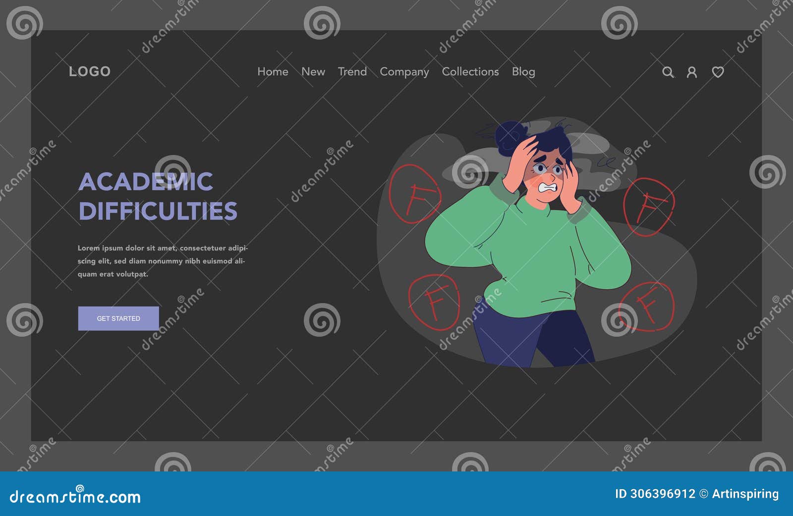 Academic Difficulties Concept. Flat Vector Illustration Stock Vector ...