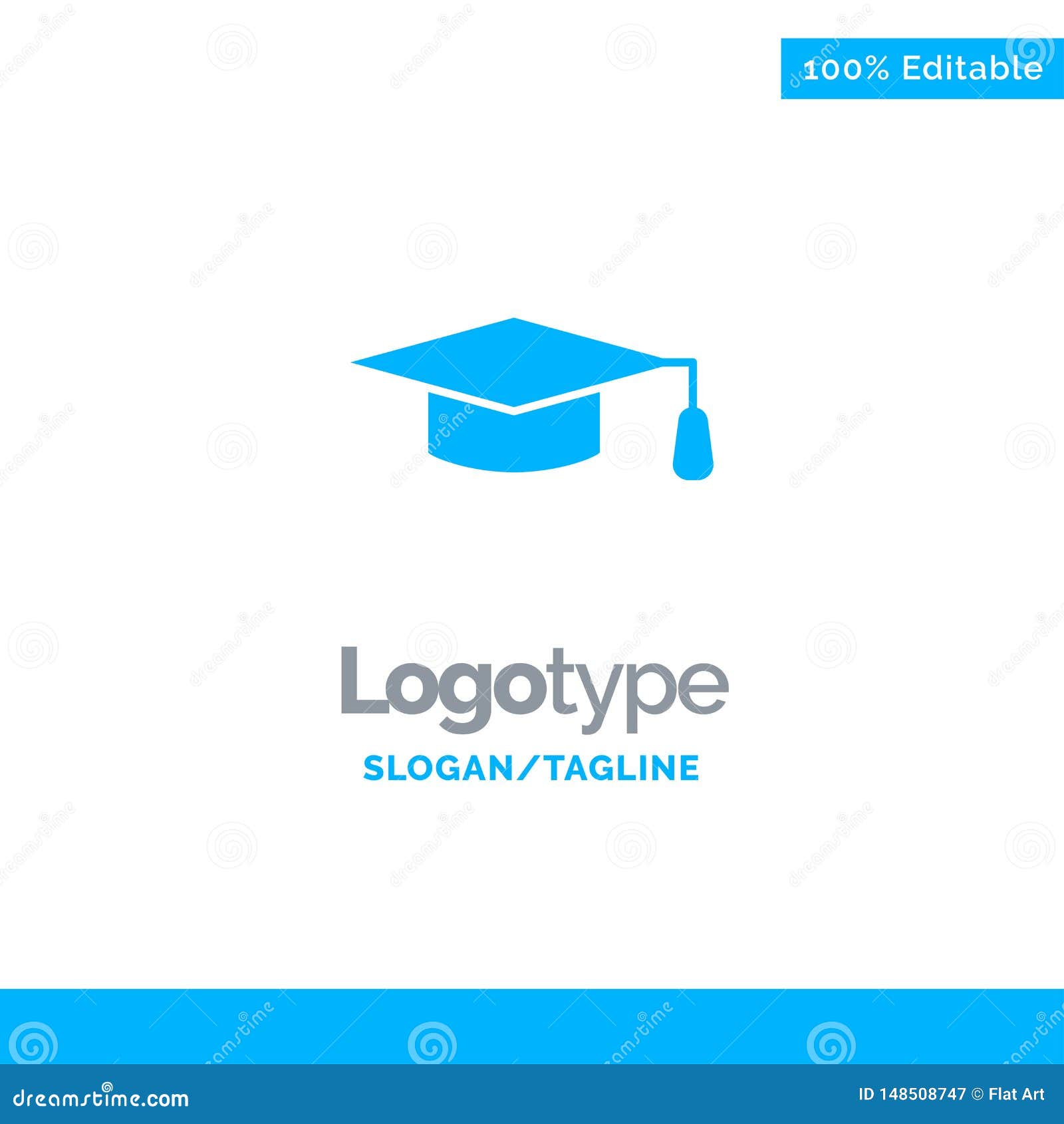 Academic, Education, Graduation Hat Blue Solid Logo Template. Place for ...