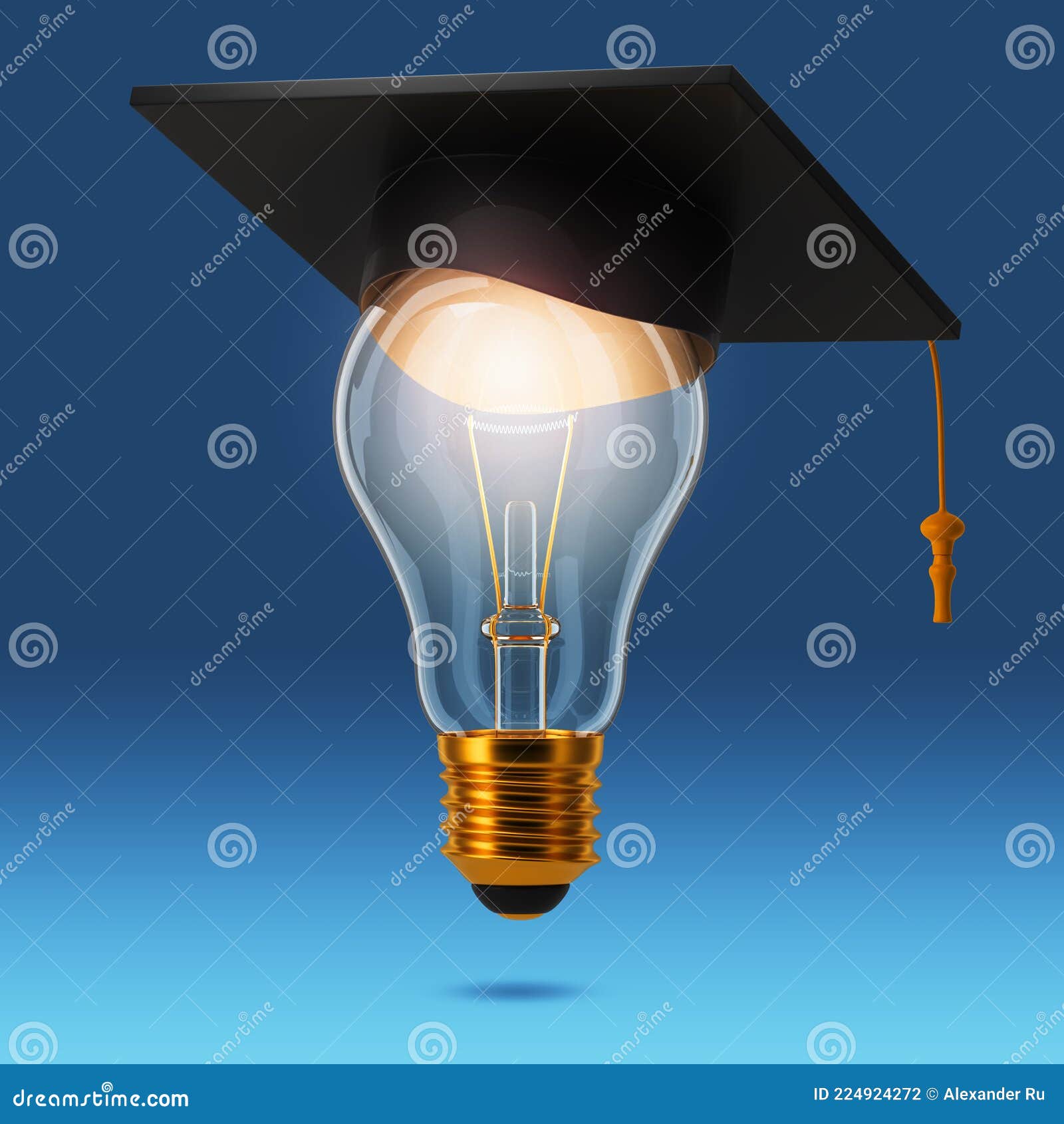 Academic Hat on a Light Bulb on a Blue Background. Back To School Stock ...