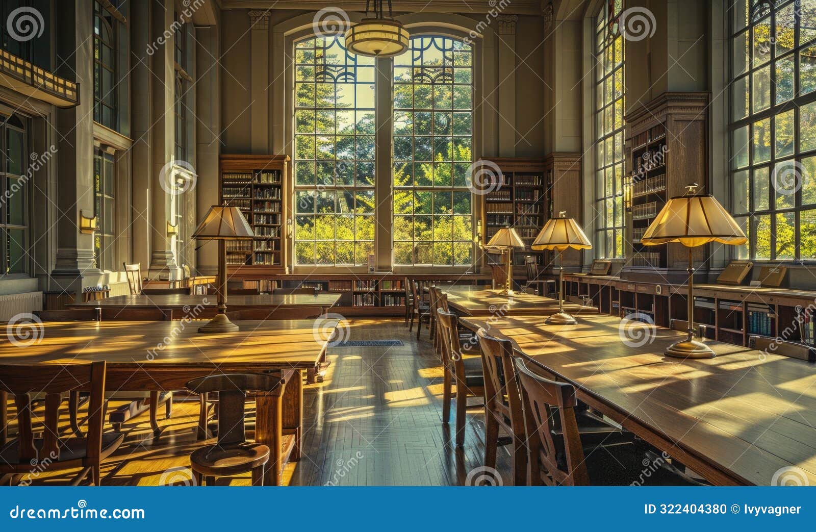 Academic Library Scene with High Book Stacks Stock Photo - Image of ...