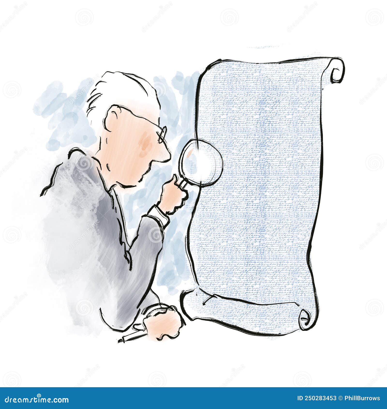 Studying Ancient Scroll stock image. Image of illegible - 250283453