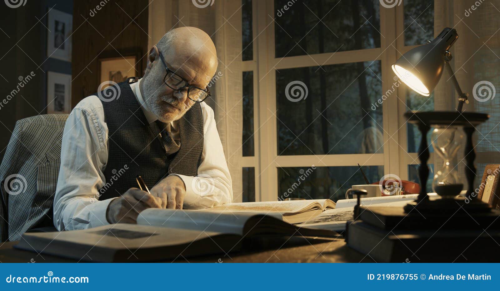 Academic Professor Working in His Office Stock Image - Image of adult ...