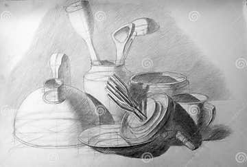 Academic Still Life Drawing with a Pencil Stock Illustration ...