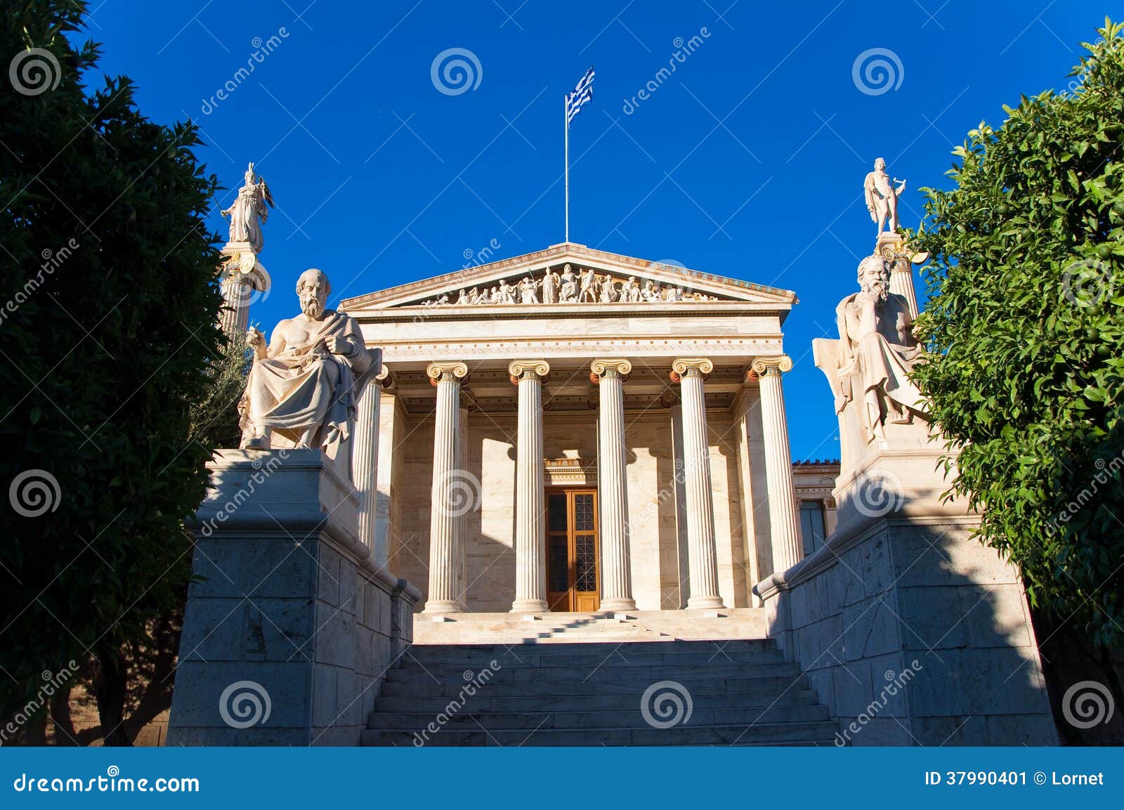 Academy of Athens with Plato and Socrates Monument. Stock Image - Image ...