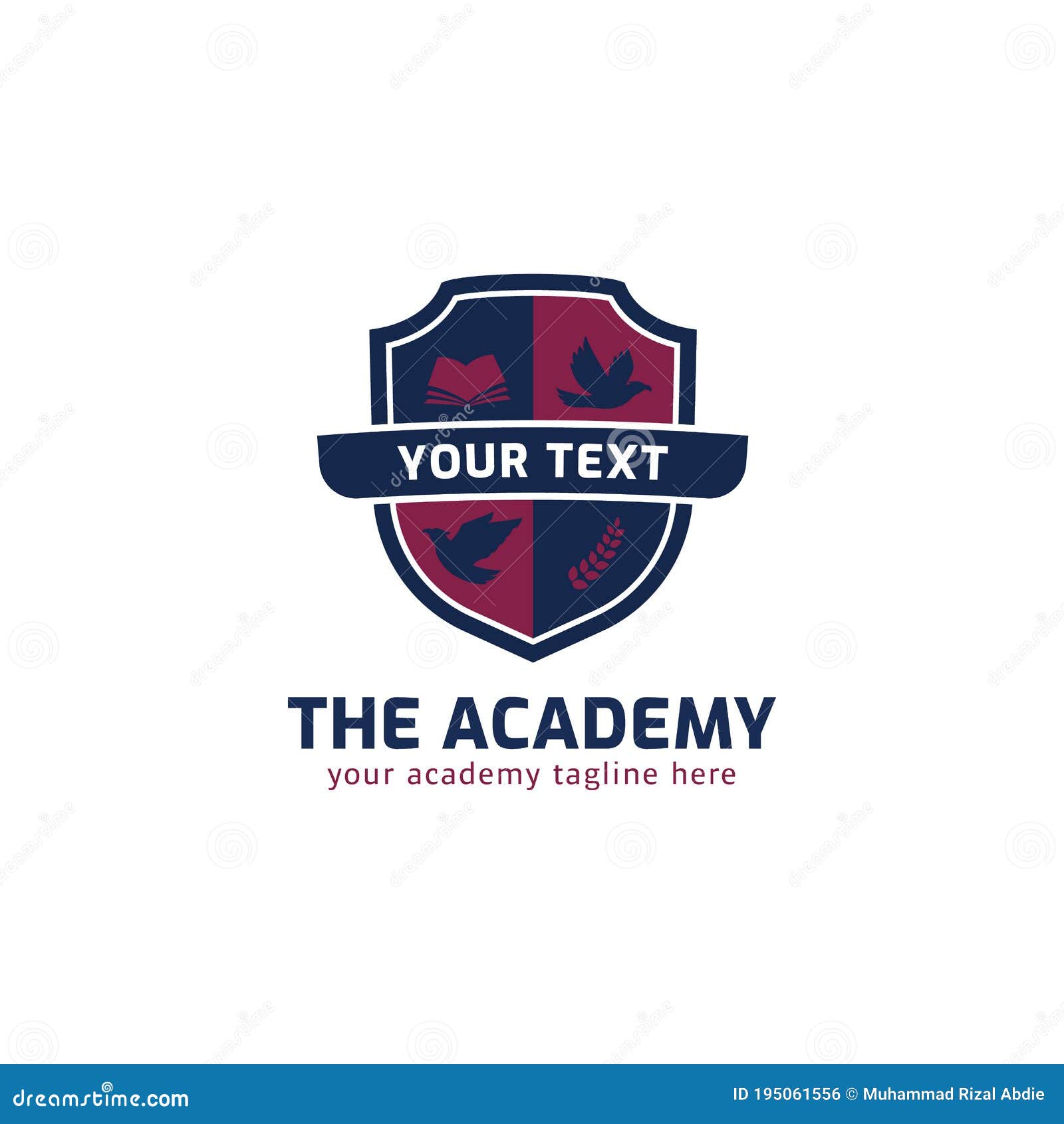 Academy School Course Logo With Shield, Eagle, Wreath, And Book Icon ...