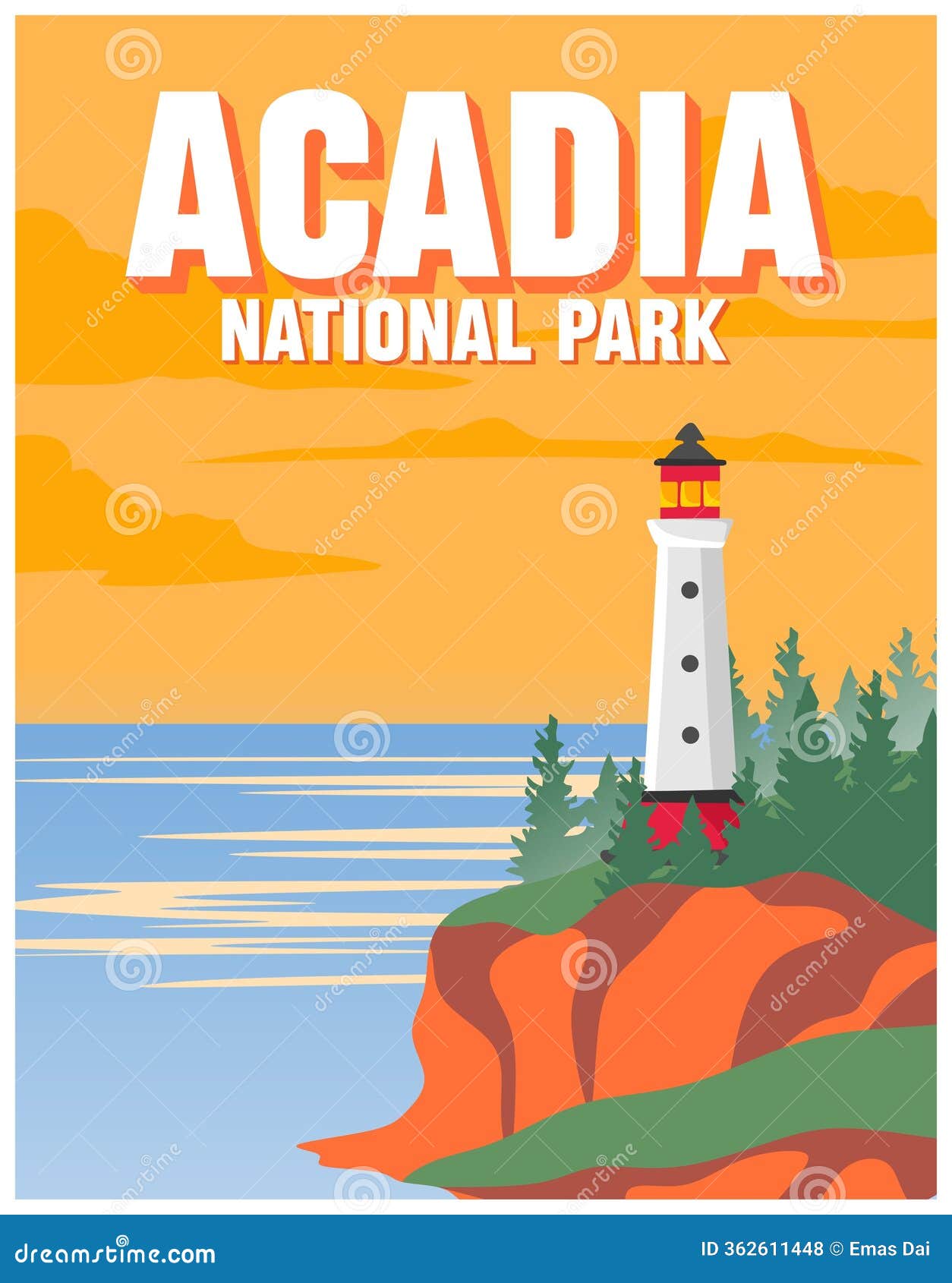 Acadia National Park with Beautiful Natural Scenery Stock Illustration ...