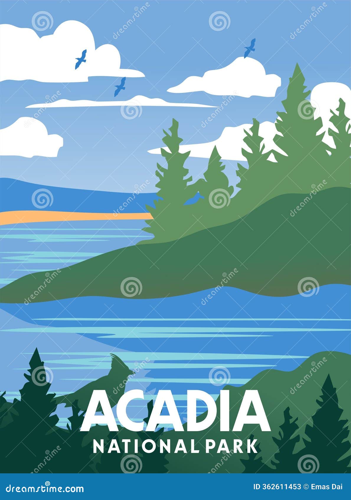 Acadia National Park with Beautiful Natural Scenery Stock Illustration ...