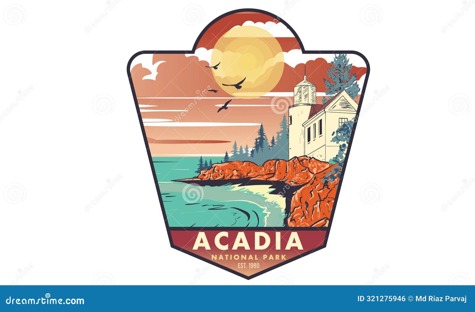 Acadia vintage artwork. stock vector. Illustration of logo - 321275946
