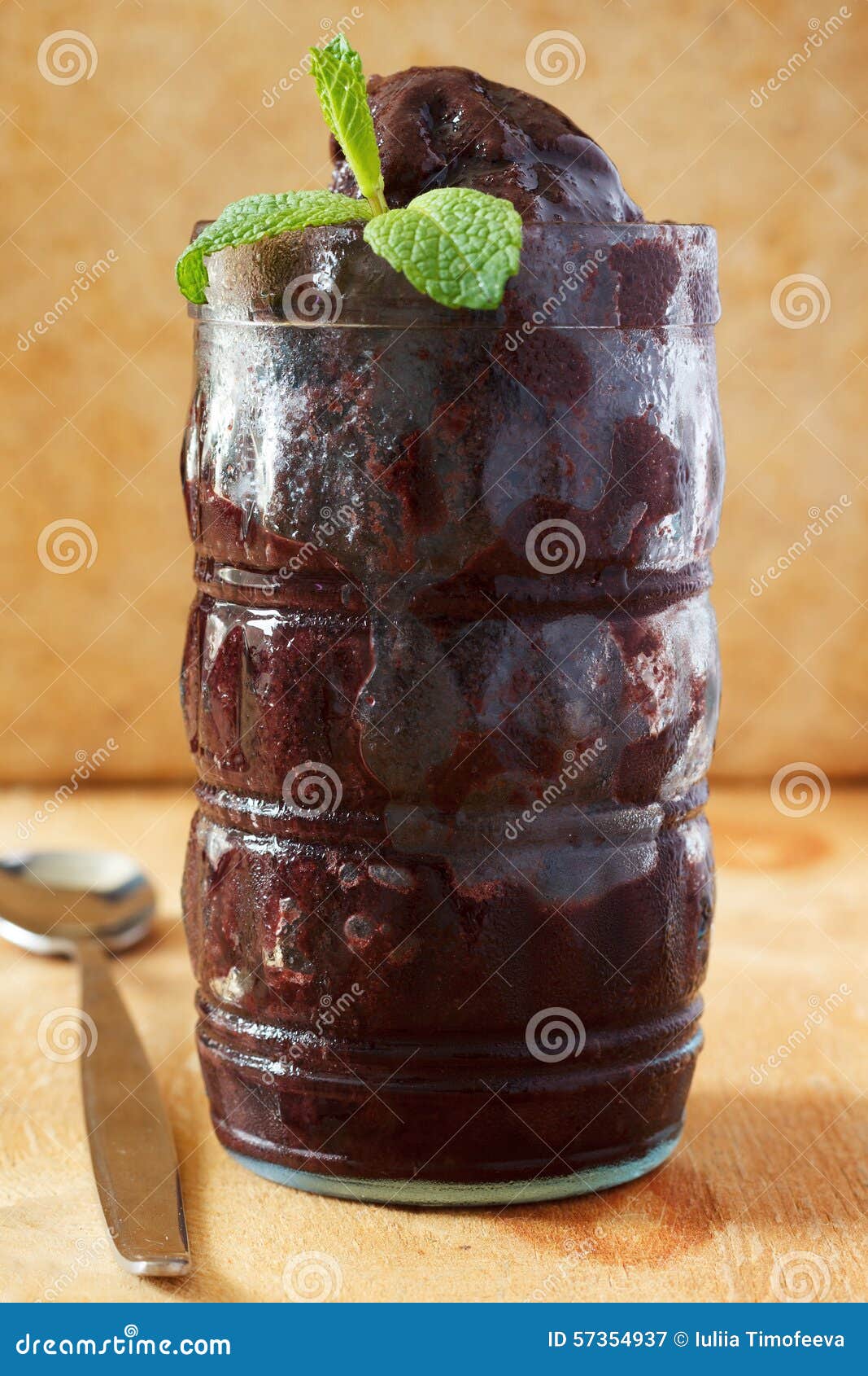 Acai Frozen Pulp Juice in Glass with Fresh Mint Stock Image - Image of ...