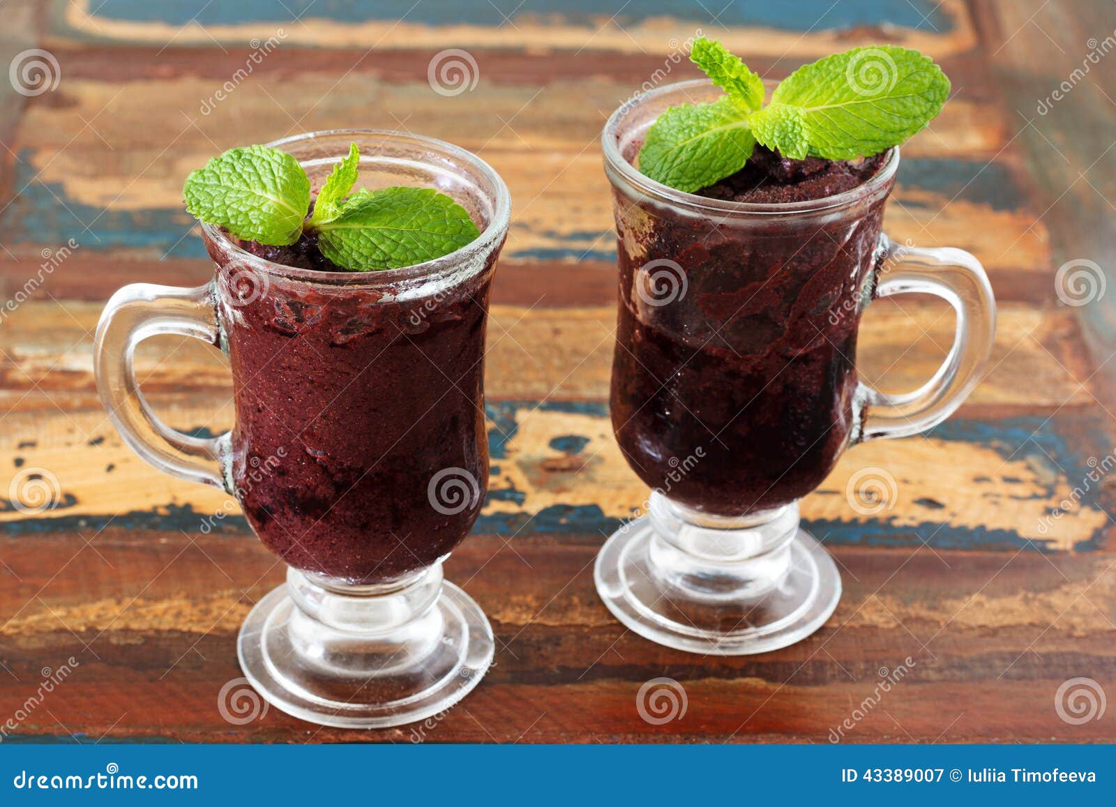 Acai Pulp in 2 Glass with Fresh Mint on Wooden Table Stock Image ...