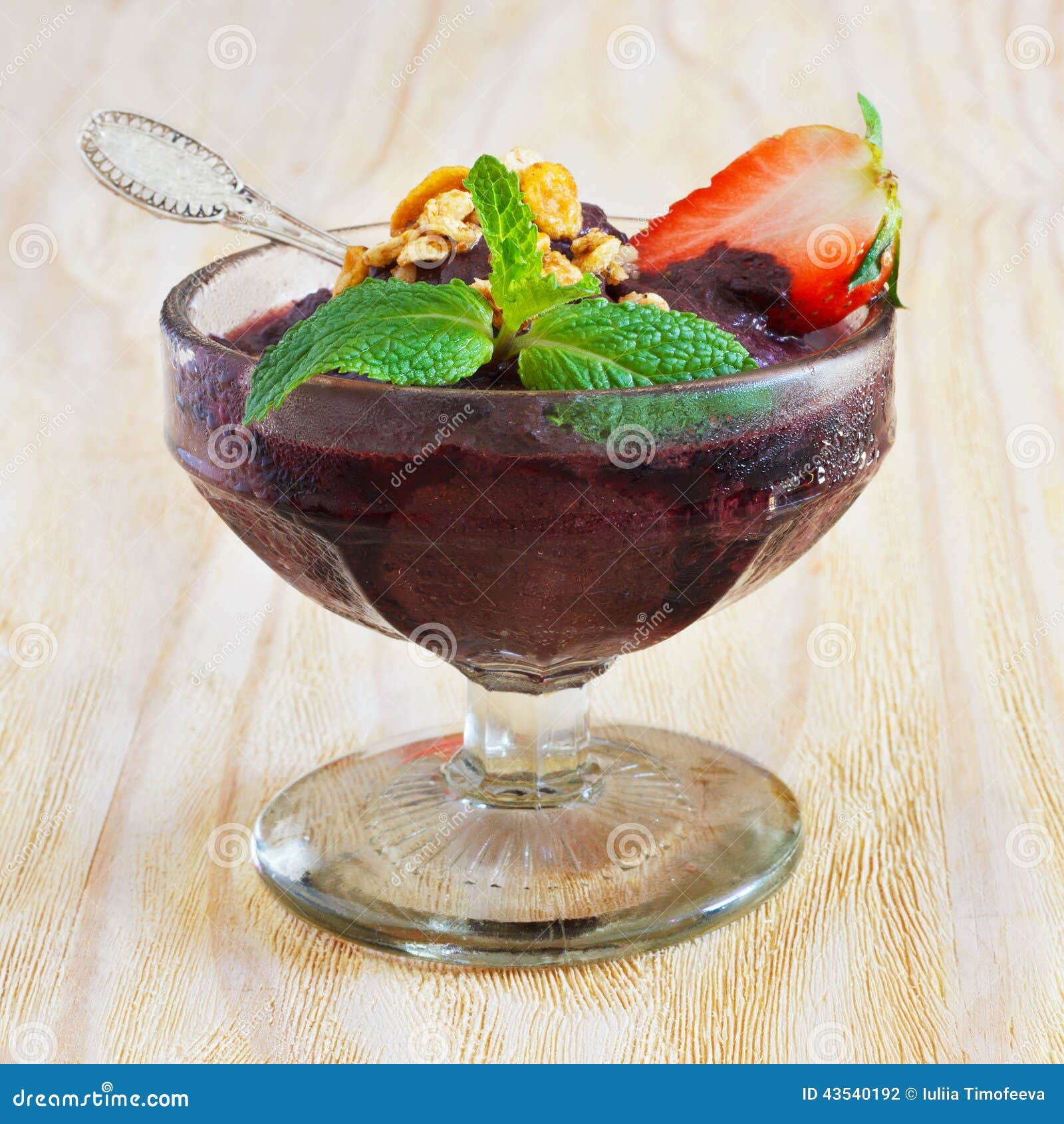 Acai Pulp with Strawberry and Fresh Mint in Glass Stock Photo - Image ...