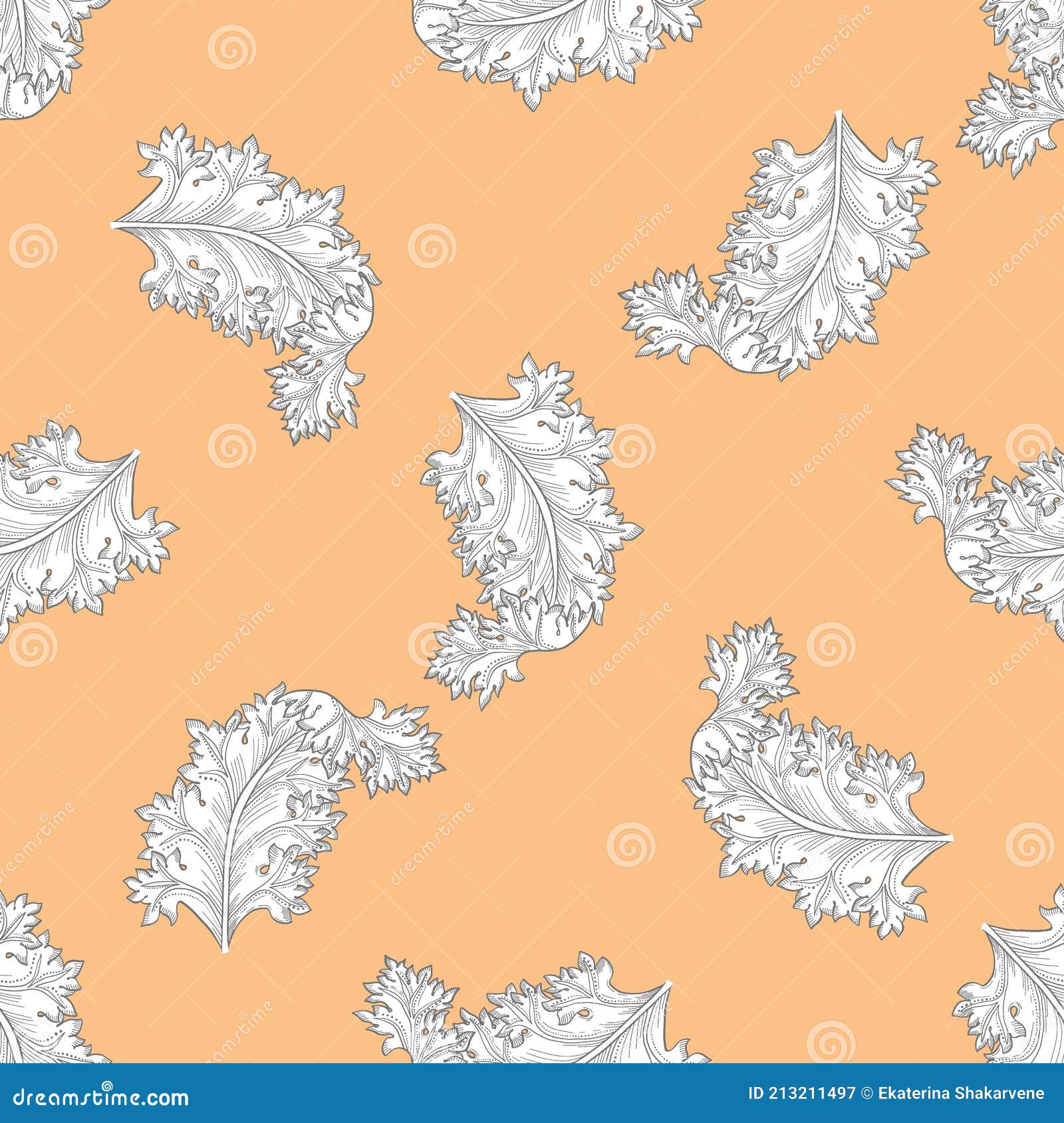 Acanthus Leaf Seamless Pattern Design on Peach Color Background, Vector Stock Vector ...