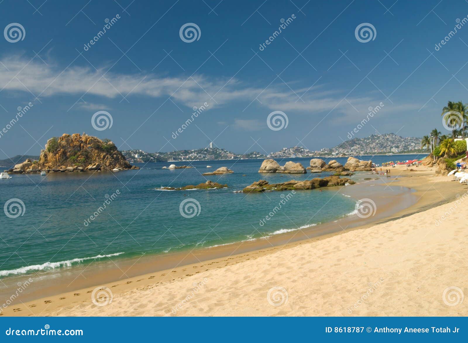 Acapulco Beach and Bay stock image. Image of coastal, chaise - 8618787