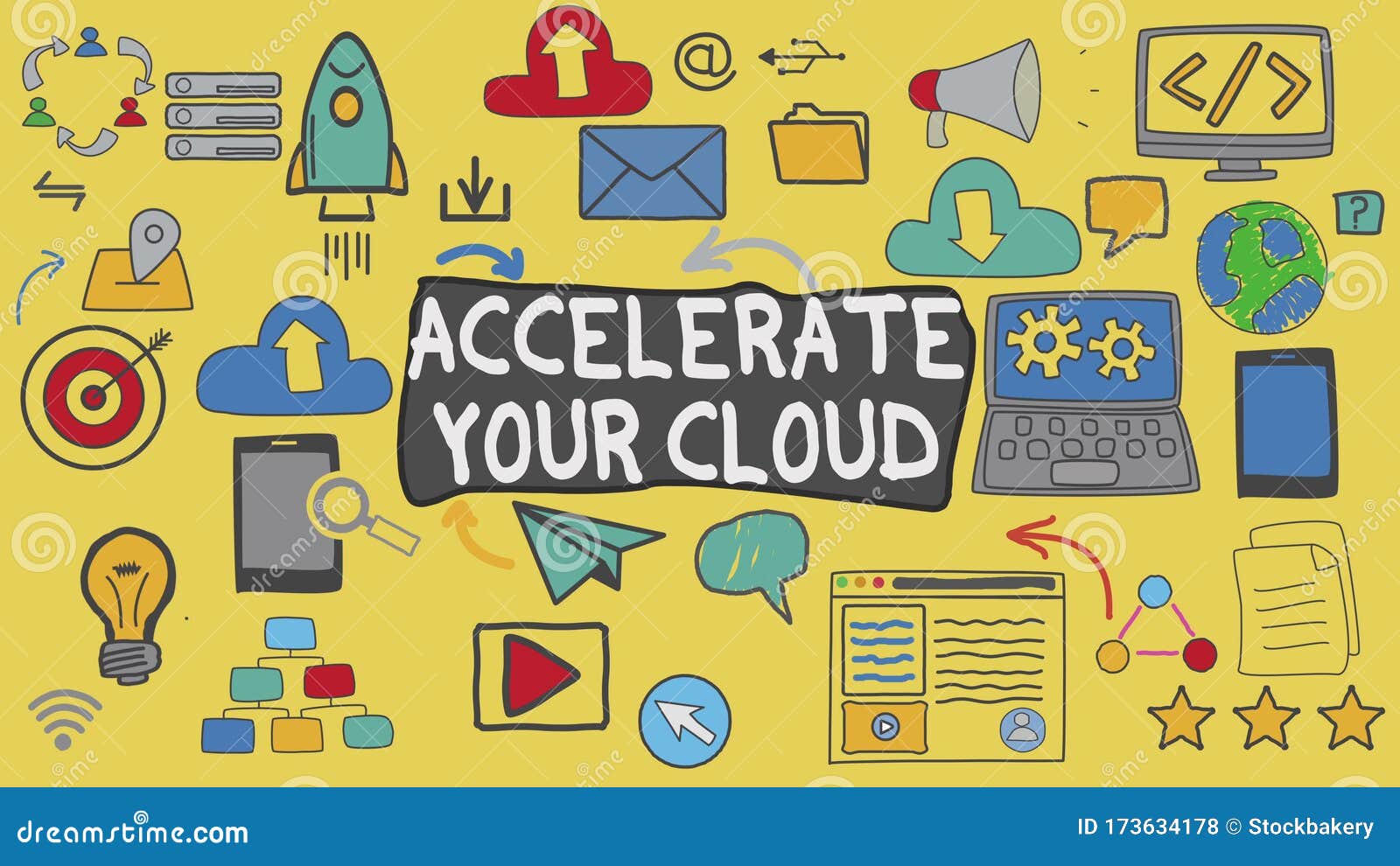 Accelerate Your Cloud, Yellow Illustration Graphic Technology Concept ...