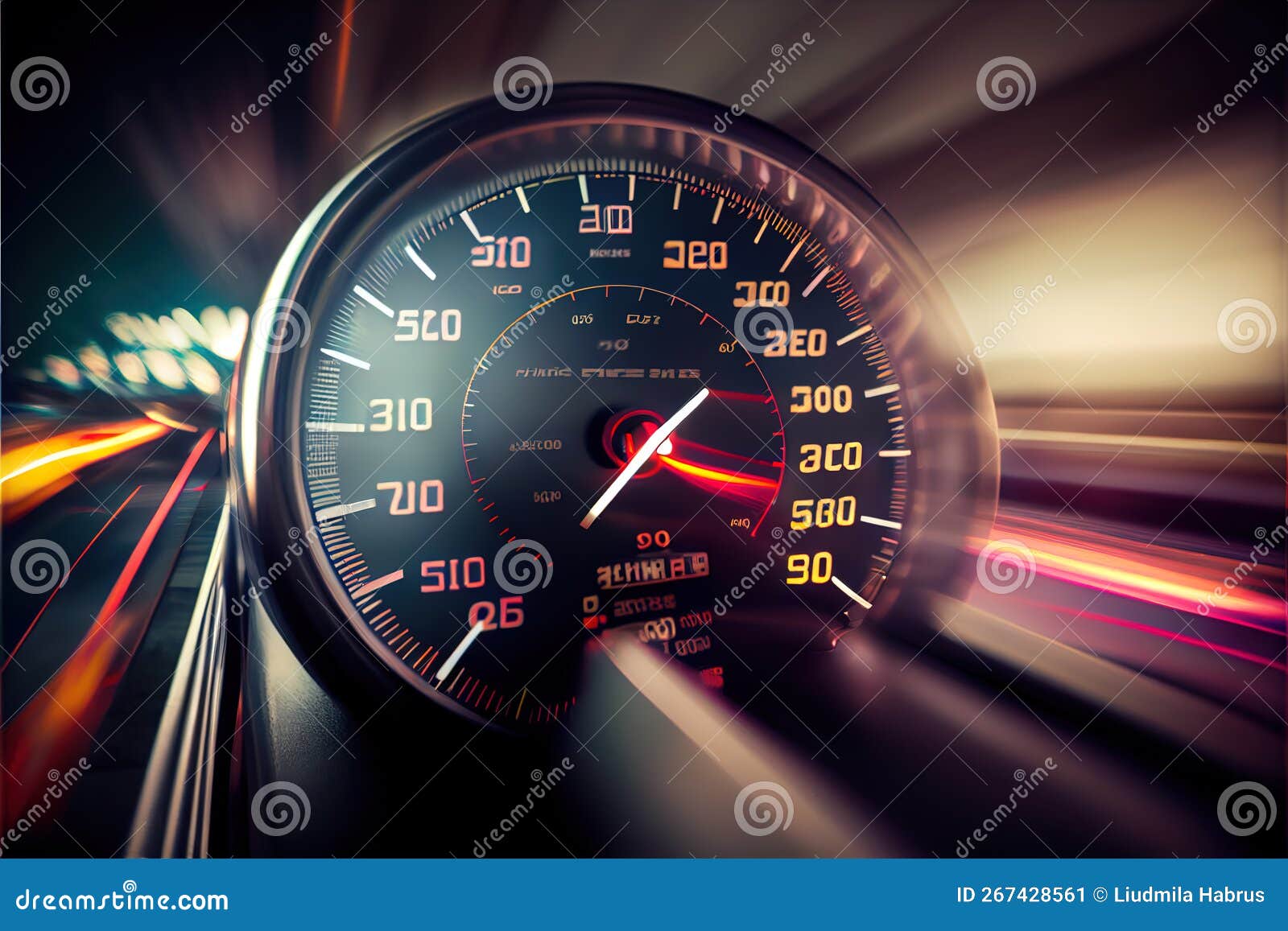 Acceleration Speedometer on Night Road in the Rays of Speed. Generative ...