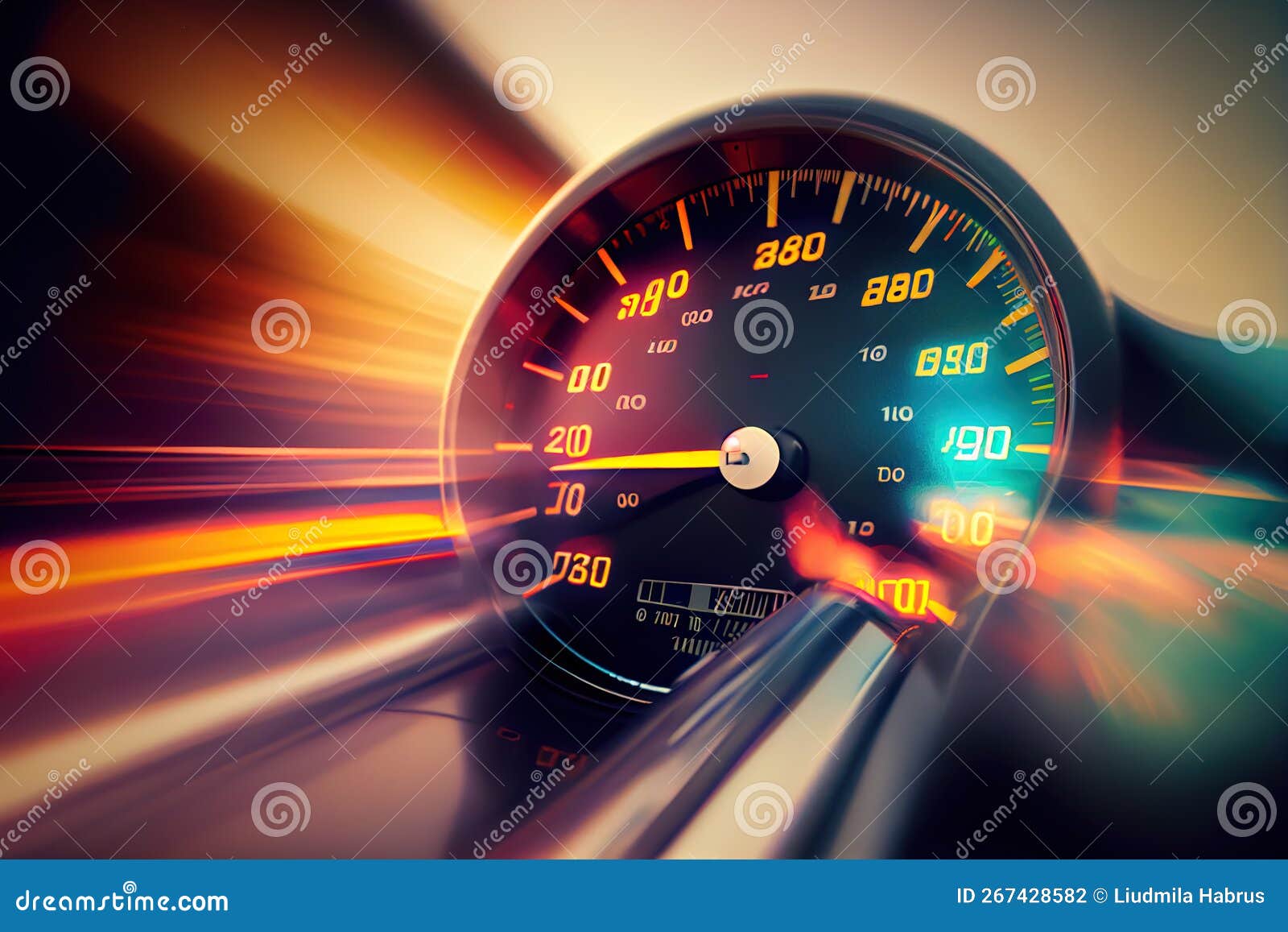 Acceleration Speedometer on Night Road in the Rays of Speed. Generative ...