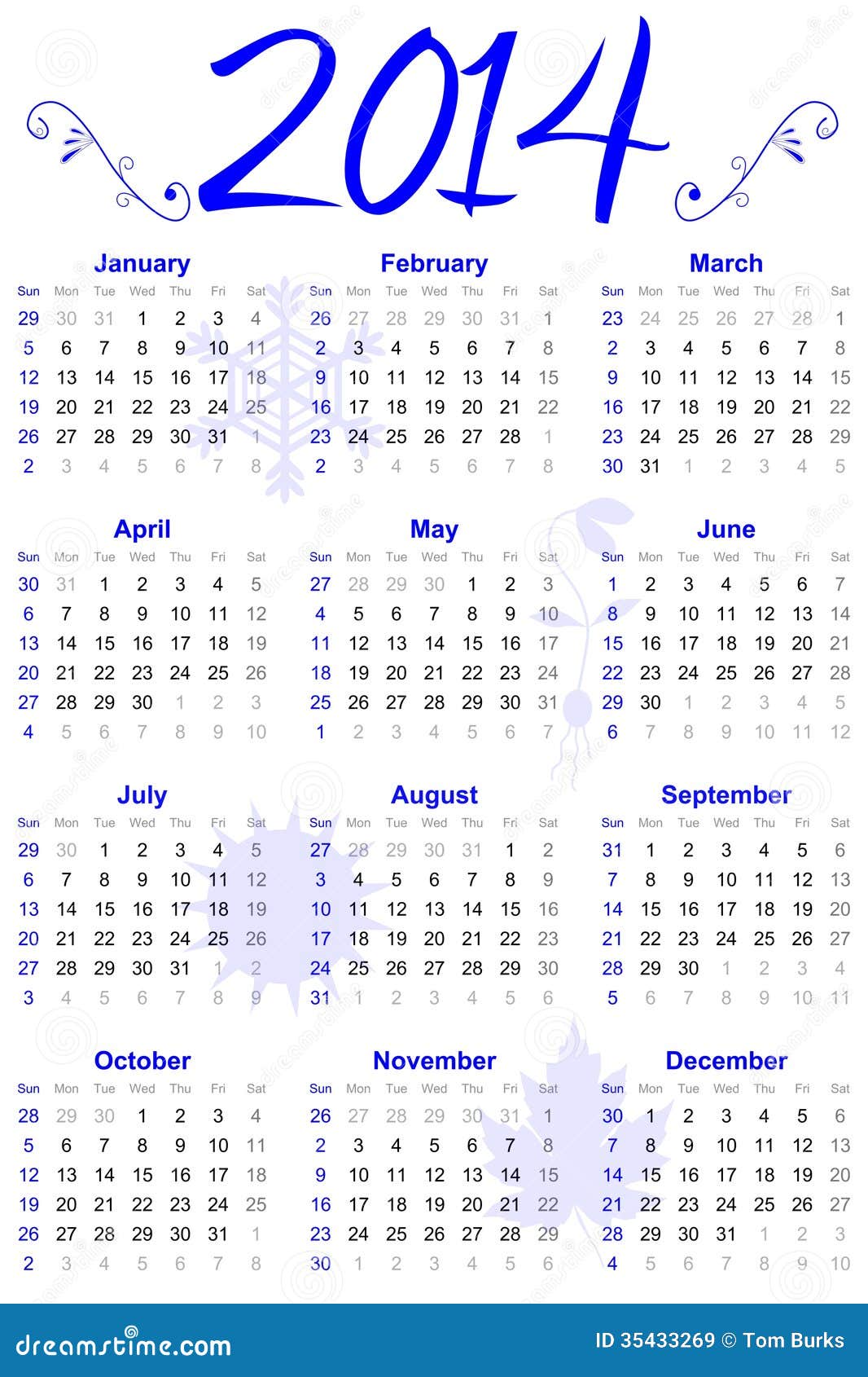 Accento Del Blu Di 2014 Calendari Illustrazione di Stock ...