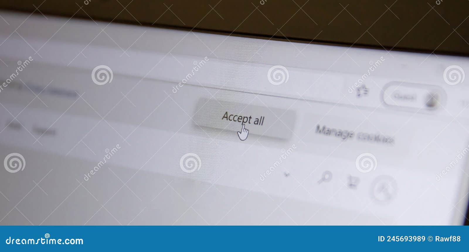 Accept All Message on a Computer Screen, Closeup View. Accept Cookies ...