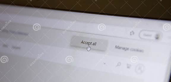 Accept All Message on a Computer Screen, Closeup View. Accept Cookies ...
