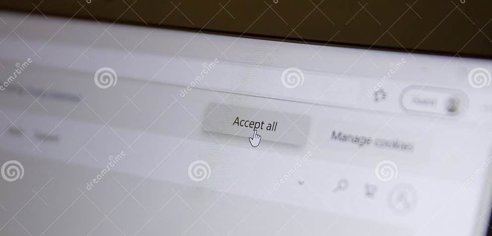 Accept All Message on a Computer Screen, Closeup View. Accept Cookies ...
