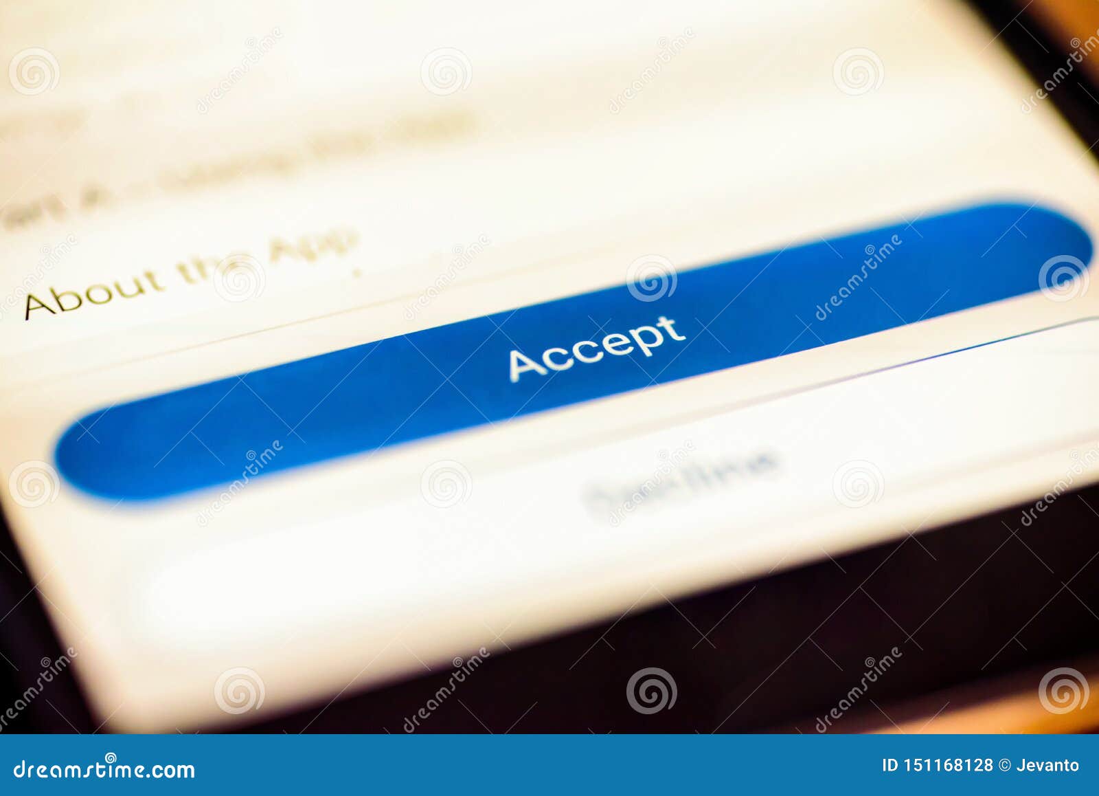 Accept Button on Smartphone App Screen Closeup Stock Photo - Image of ...
