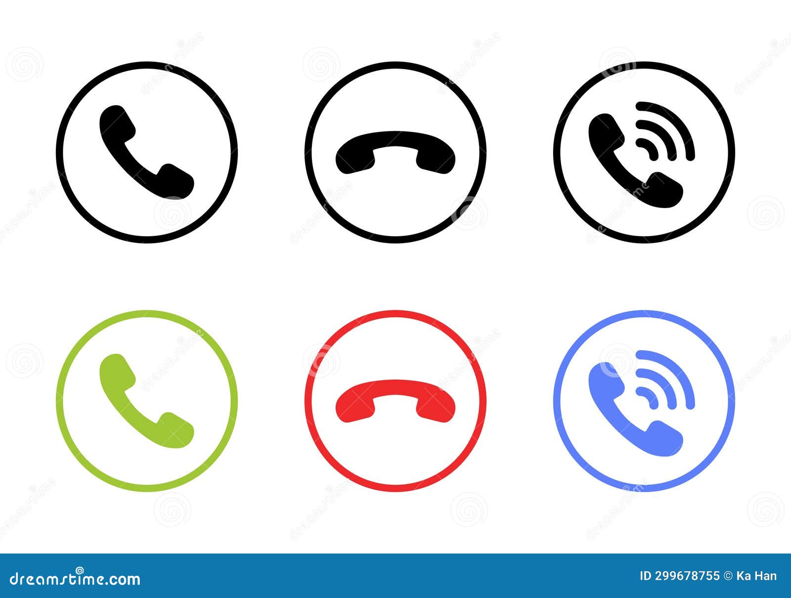 Accept and Decline Incoming Call Icon on Circle Line. Answer, Reject ...