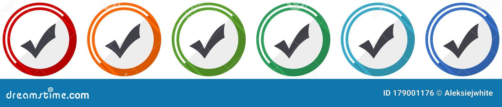 Accept Icon Set, Tick Flat Design Vector Illustration in 6 Colors ...