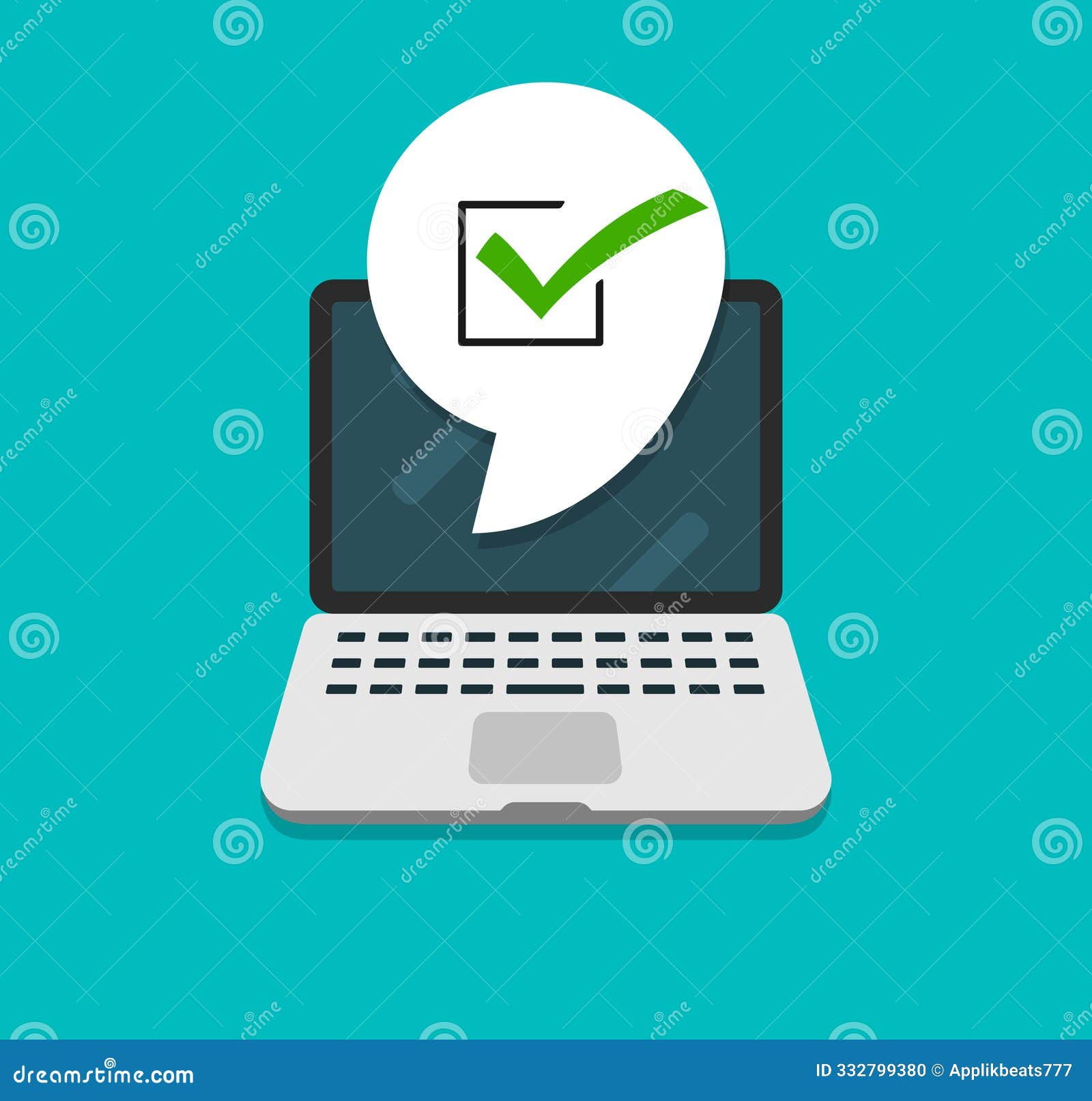 Accept Operation in Laptop with Check in Speech Bubble Stock Vector ...
