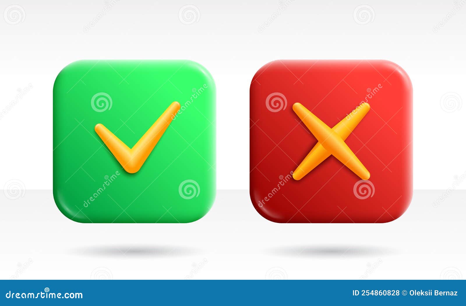 Accept and Reject Vector 3d Render Buttons. Tick Check and Cross Marks ...