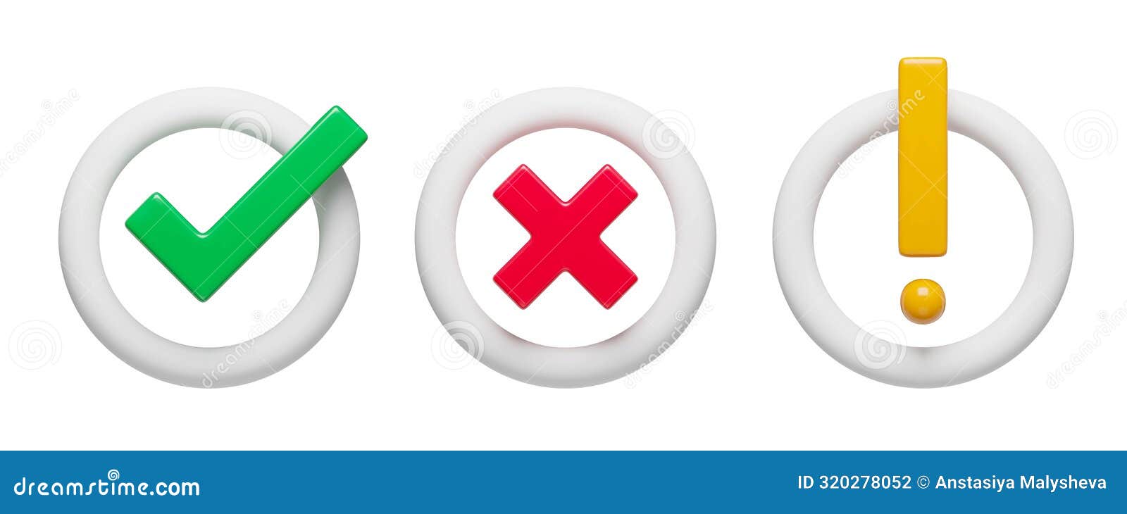 Acceptance, Rejection and Attention Symbols in White Circles Set Stock ...