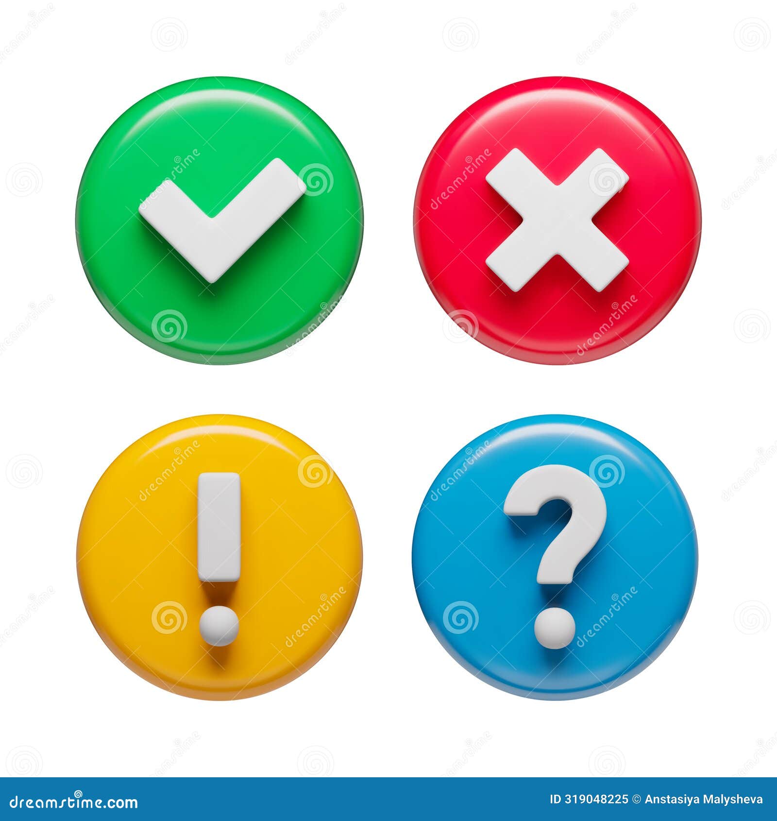 Acceptance, Rejection, Question and Attention Check Marks in Glossy ...