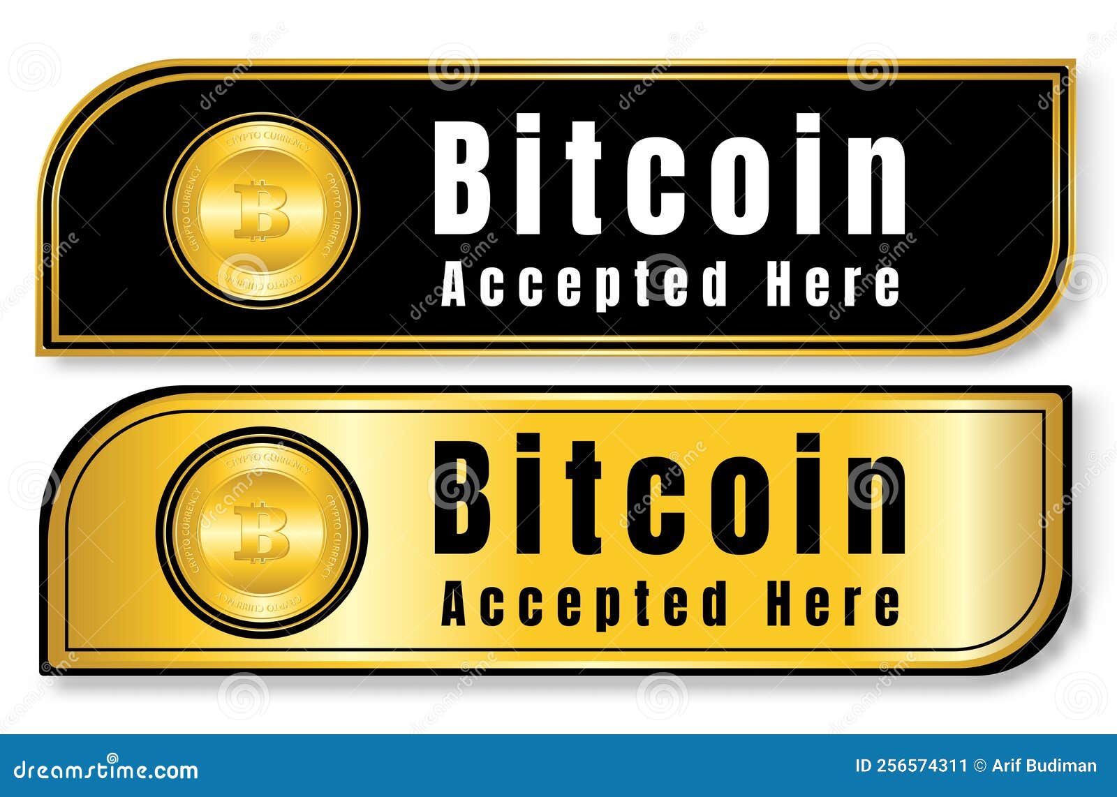 Luxury Gold Button Bitcoin Cryptocurrency with Text Bitcoin Accepted ...